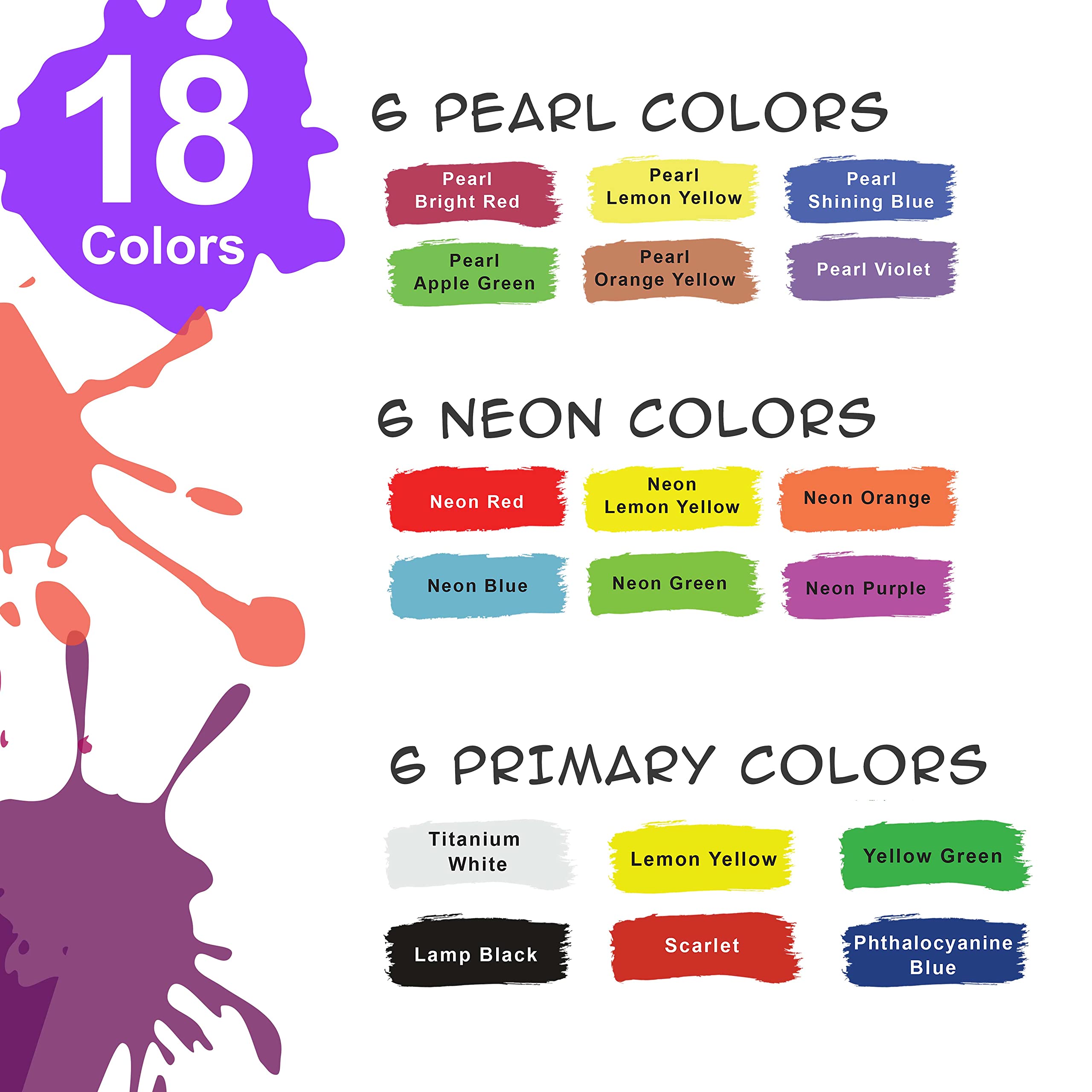 U.S. Art Supply 18 Color Children's Washable Tempera Paint Set - 2 Ounce Wide Mouth Bottles for Arts, Crafts and Posters