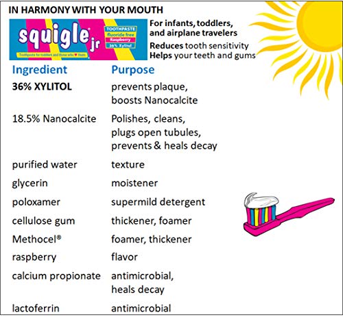 Squigle Jr Toothpaste (for Infants, Toddlers), Travel Toothpaste, Prevents Cavities, Canker Sores, Chapped Lips. Soothes, Protects Dry Mouths. Stops Tooth Sensitivity, No SLS - 1 Pack