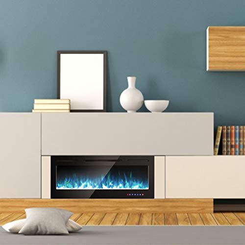 COSTWAY 50-Inch Electric Fireplace, 750W/1500W Wall Recessed and Mounted Fireplace Insert with Remote Control, 9 Flame Colors, 5 Brightness Settings, 8 H Timer, Fireplace Heater for Indoor Use