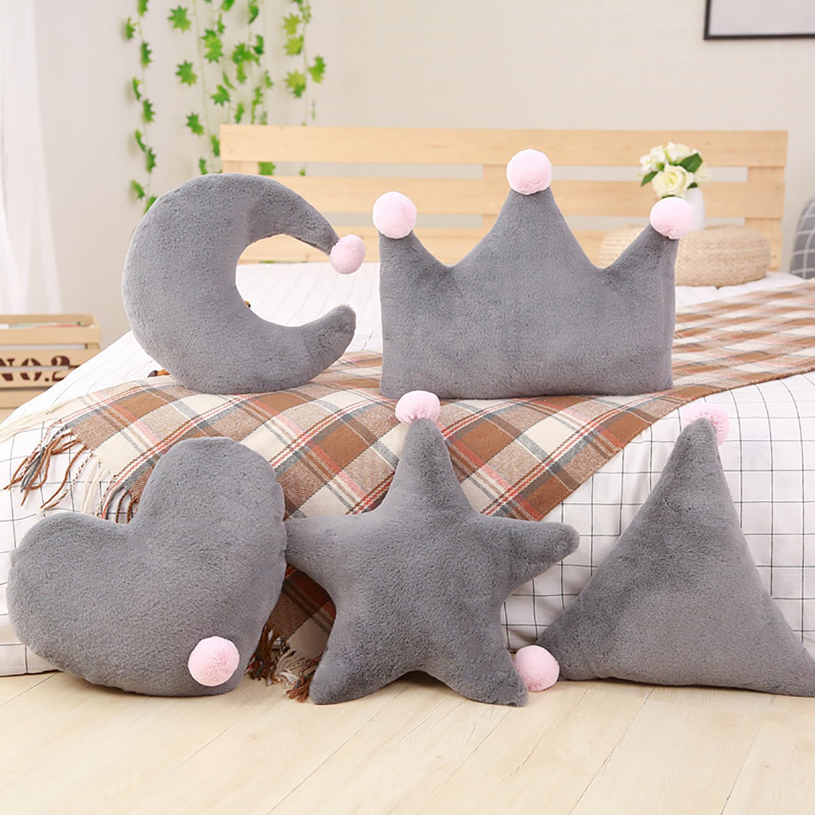 Golden ear of Wheat Cozy Plush Pillow - Star, Moon, Crown, Heart and Triangle Shapes Available in Multiple Shapes. (Crown, Pink)