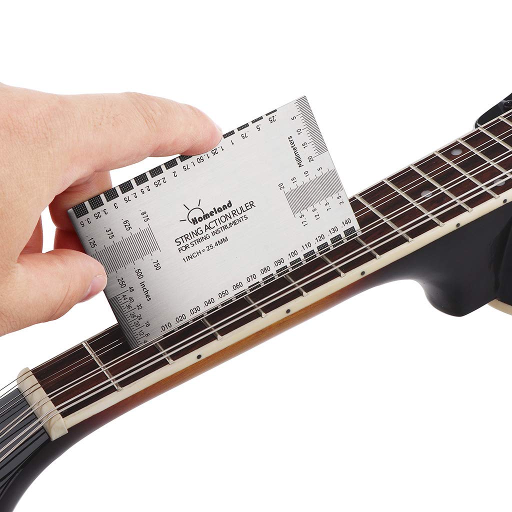 Alnicov Stainless Steel String Action Ruler Guitar Setup Gauge Luthier Measuring Tool with User Guide for Electric, Acoustic Bass Guitars