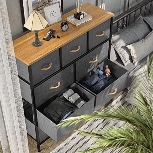 YITAHOME Dresser with 9 Drawers - Fabric Storage Tower (Dark Grey) & Storage Tower Unit with 2 Drawers - Dark Grey