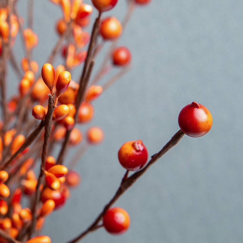 JINGHONG 6 Pack Fall Faux Stems Artificial Berry Branches Orange Berry Picks for Autumn Thanksgiving Harvest Home Decor(Orange)