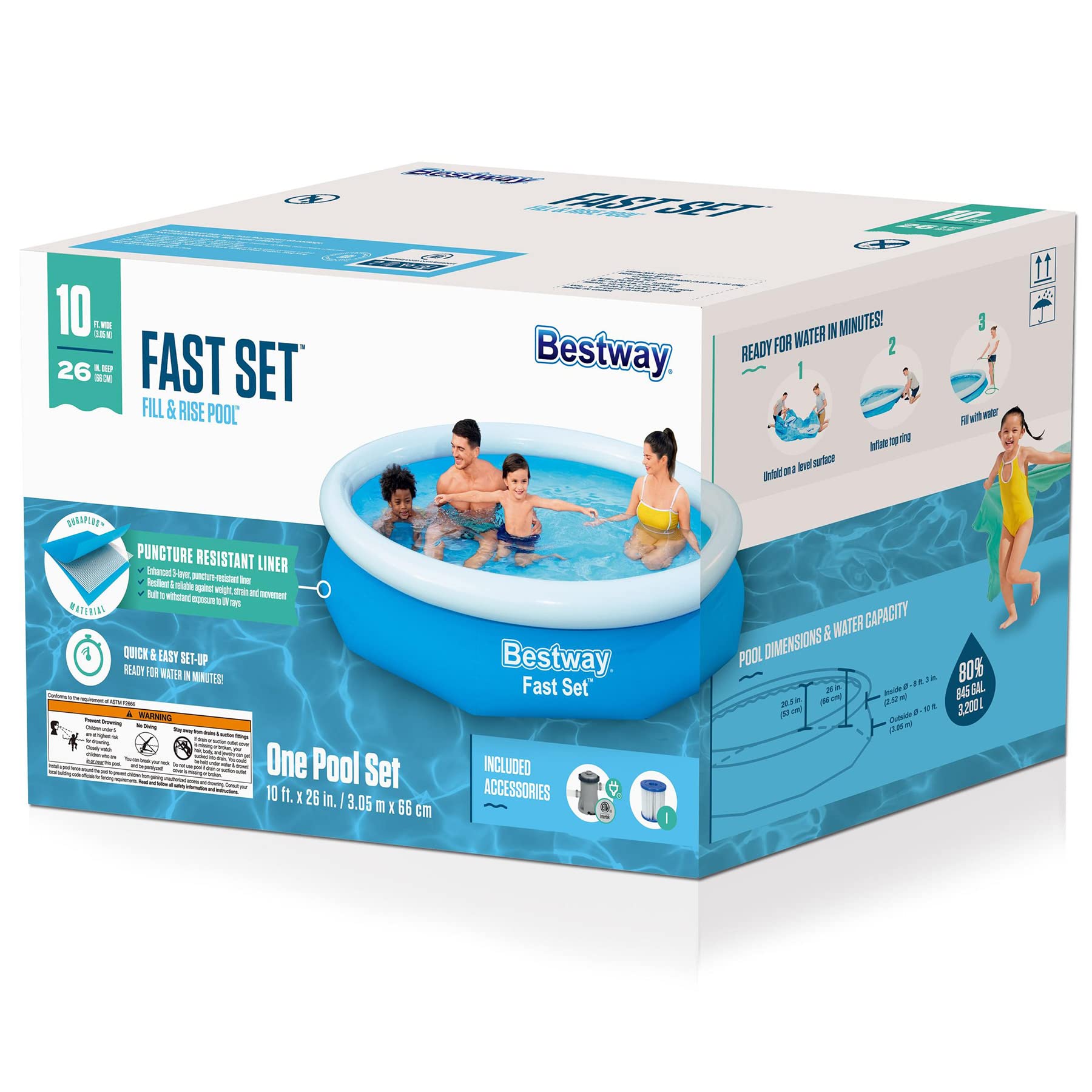 Bestway Fast Set 10’ x 26” Round Inflatable Pool Set