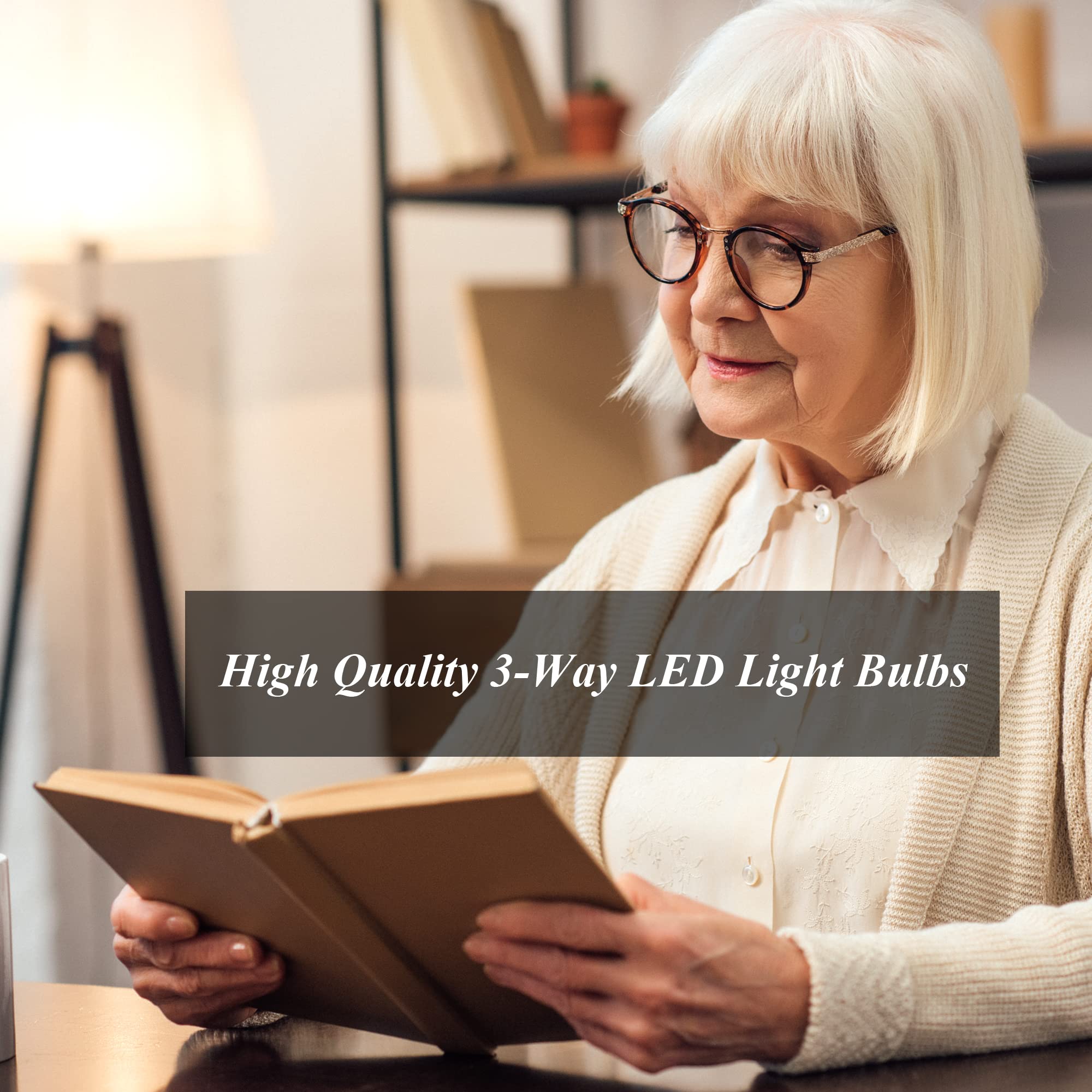 AmeriLuck 3-Way LED Light Bulb A19, 40-60-100W Equivalent, Low-medium-High Setting, Omni-Directional, Perfect for Reading and Needlework, 2700K Soft White, 2-Pack