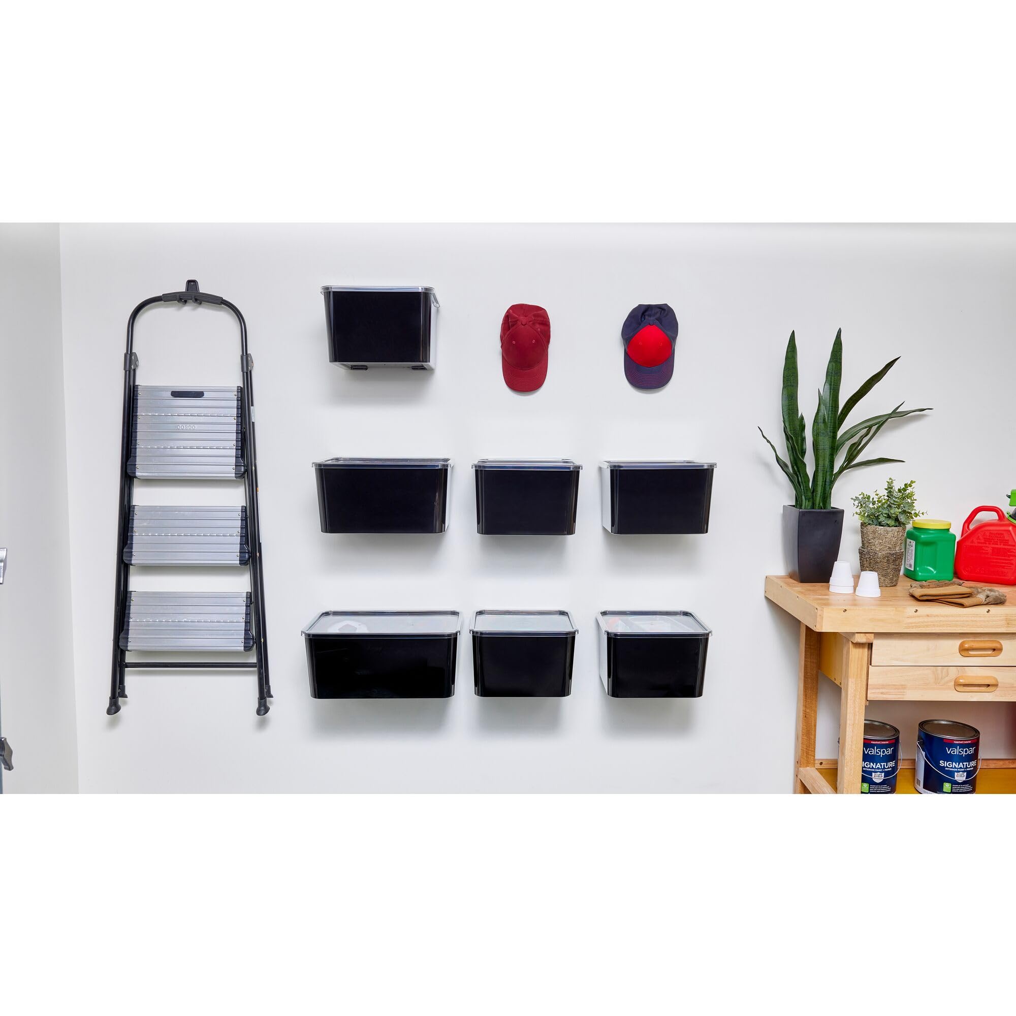 iDesign Storage Bin with Lid & Wall Mount Bracket, The Wallspace Collection β 16" x 12" x 8", Clear Bin