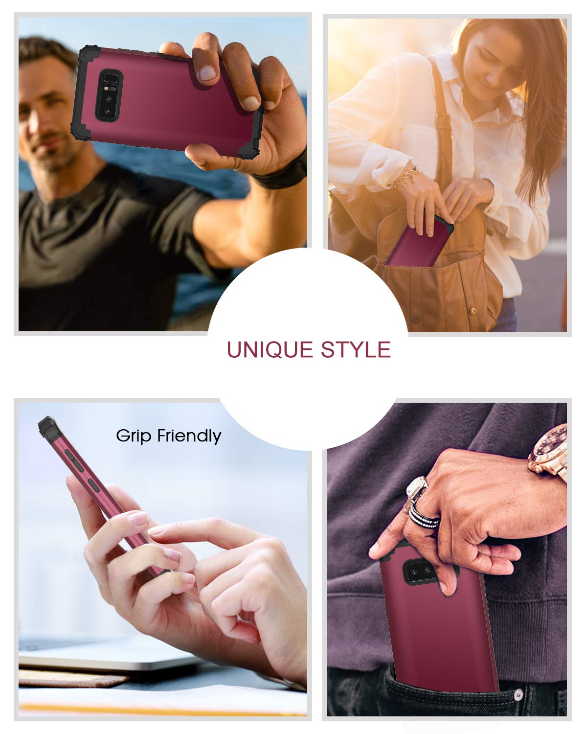 BENTOBEN Samsung Galaxy Note 8 Case, Note 8 Phone Case, 3 in 1 Heavy Duty Hybrid Hard PC Soft Silicone Bumper Shockproof Anti Slip Protective Cases for Samsung Galaxy Note 8 (2017 Released), Wine Red