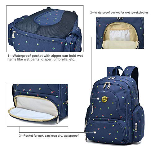 QIMIAOBABY diaper bag backpack, multifunctional and large-capacity travel diaper storage bag (Blue florets)