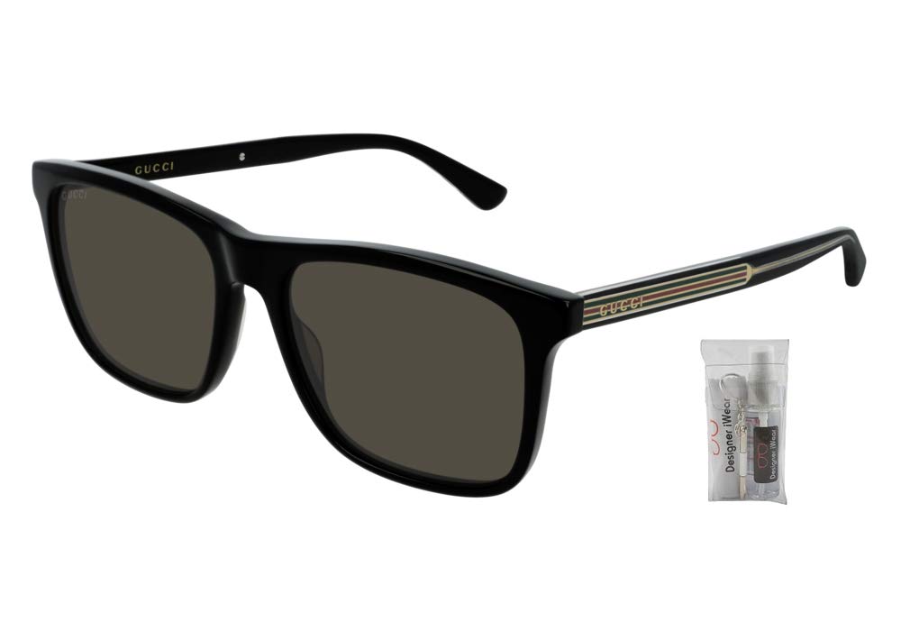 Gucci GG0381S 007 57M Black/Grey Polarized Square Sunglasses For Men For Women + BUNDLE with Designer iWear Eyewear Kit