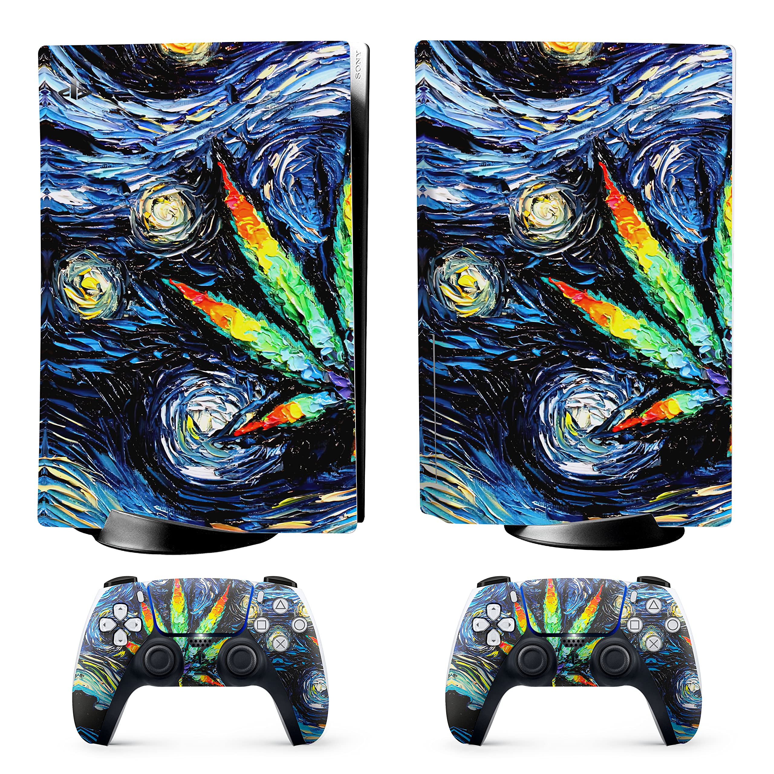 HK Studio Hippie Night Decal Sticker Skin Specific Cover for Both PS5 Disc Edition and Digital Edition - Waterproof, No Bubble, Including 2 Controller Skins and Console Skin