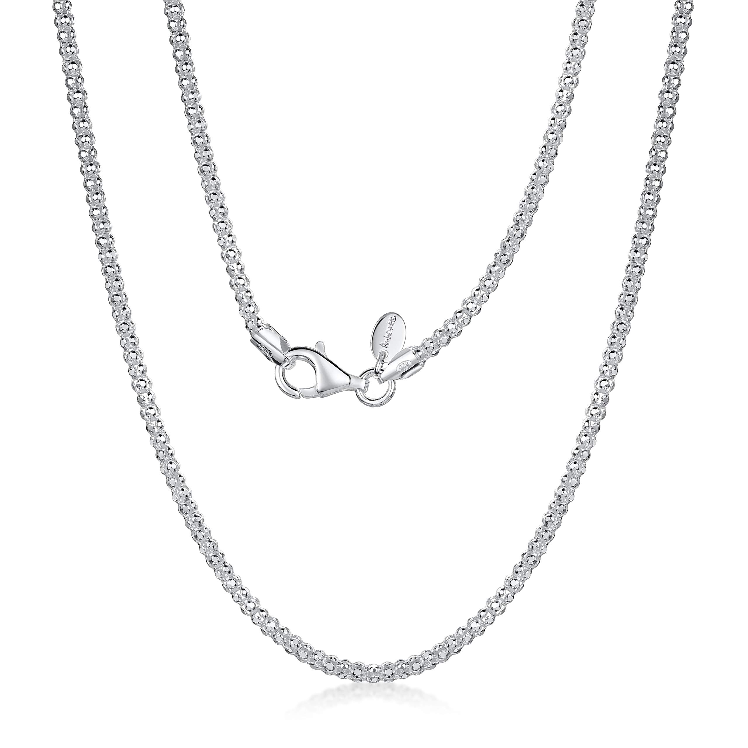 Amberta 925 Sterling Silver 2.5 mm Diamond Cut Popcorn Coreana Chain Necklace Length 24" inch / 60 cm (24)