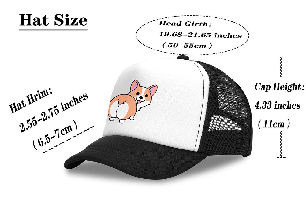 OASCUVER Corgi Butt Kids Trucker Hat, Adjustable Mesh Dog Cap for Boys Girls(Black Corgi, one Size)