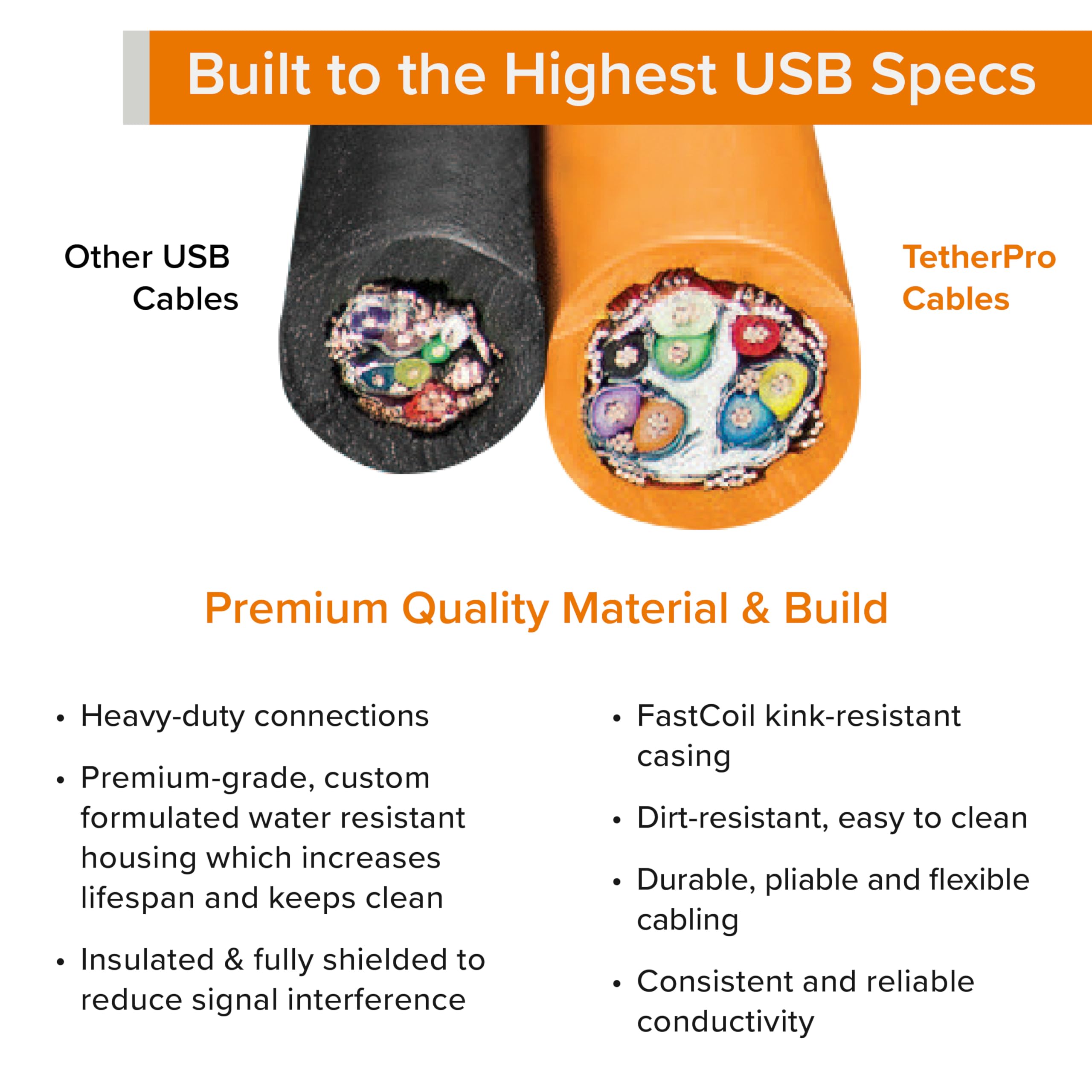 Tether Tools TetherPro USB-C to USB 3.0 Micro-B Cable | for Fast Transfer and Connection Between Camera and Computer | High Visibility Orange | 15 Feet (4.6 m)