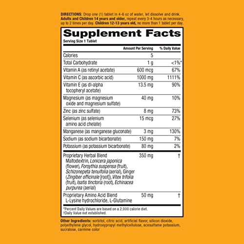 Airborne 1000mg Vitamin C with Zinc Effervescent Tablets, Immune Support Supplement with Powerful Antioxidants Vitamins A C & E - 36 Fizzy Drink Tablets, Very Berry Flavor