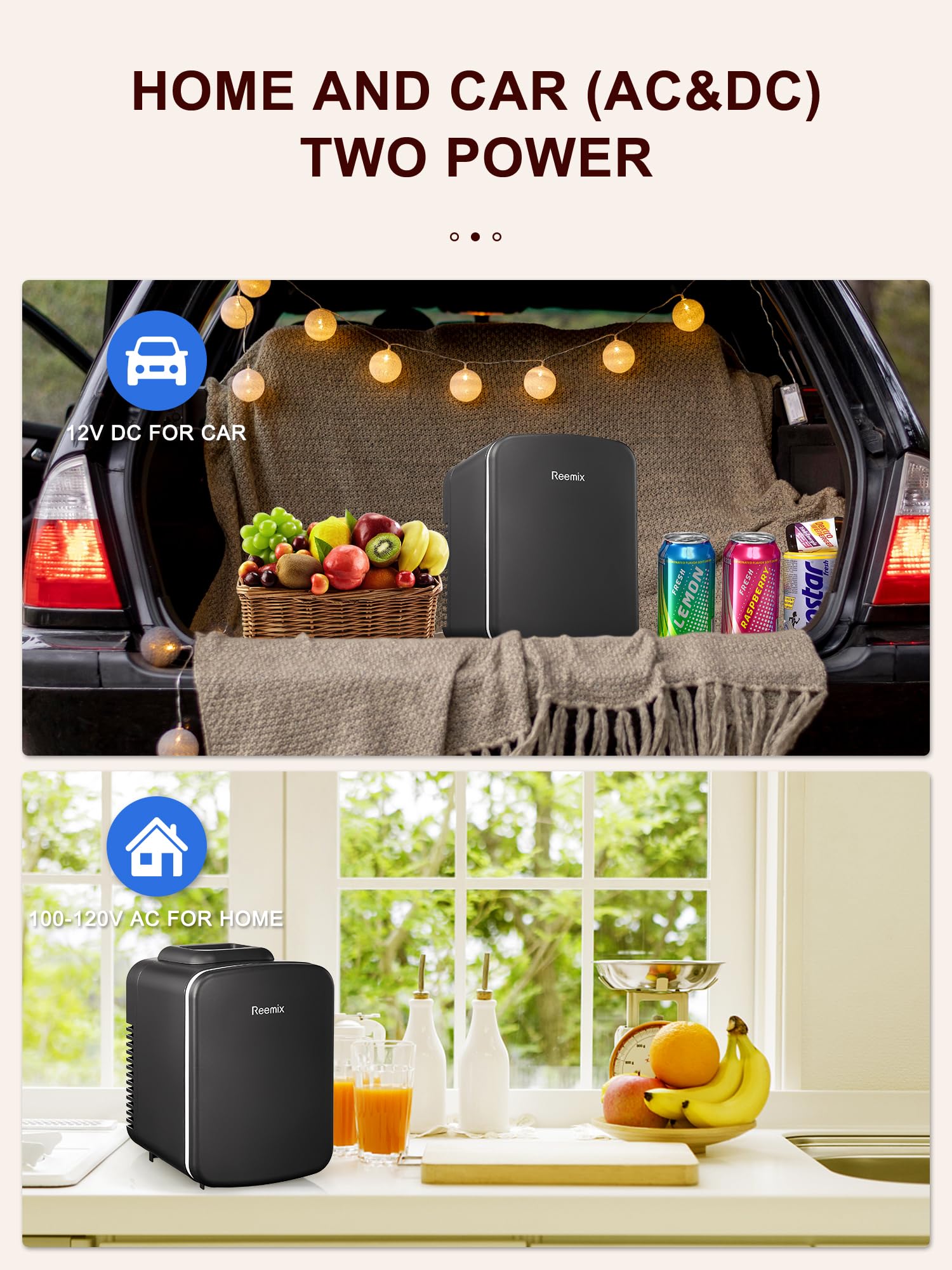Mini Fridge, 3.7 Liter/6 Can Portable Cooler and Warmer Personal Refrigerator for Skin Care, Cosmetics, Beverage, Food,Great for Bedroom, Office, Car, Freon-Free (Black2)