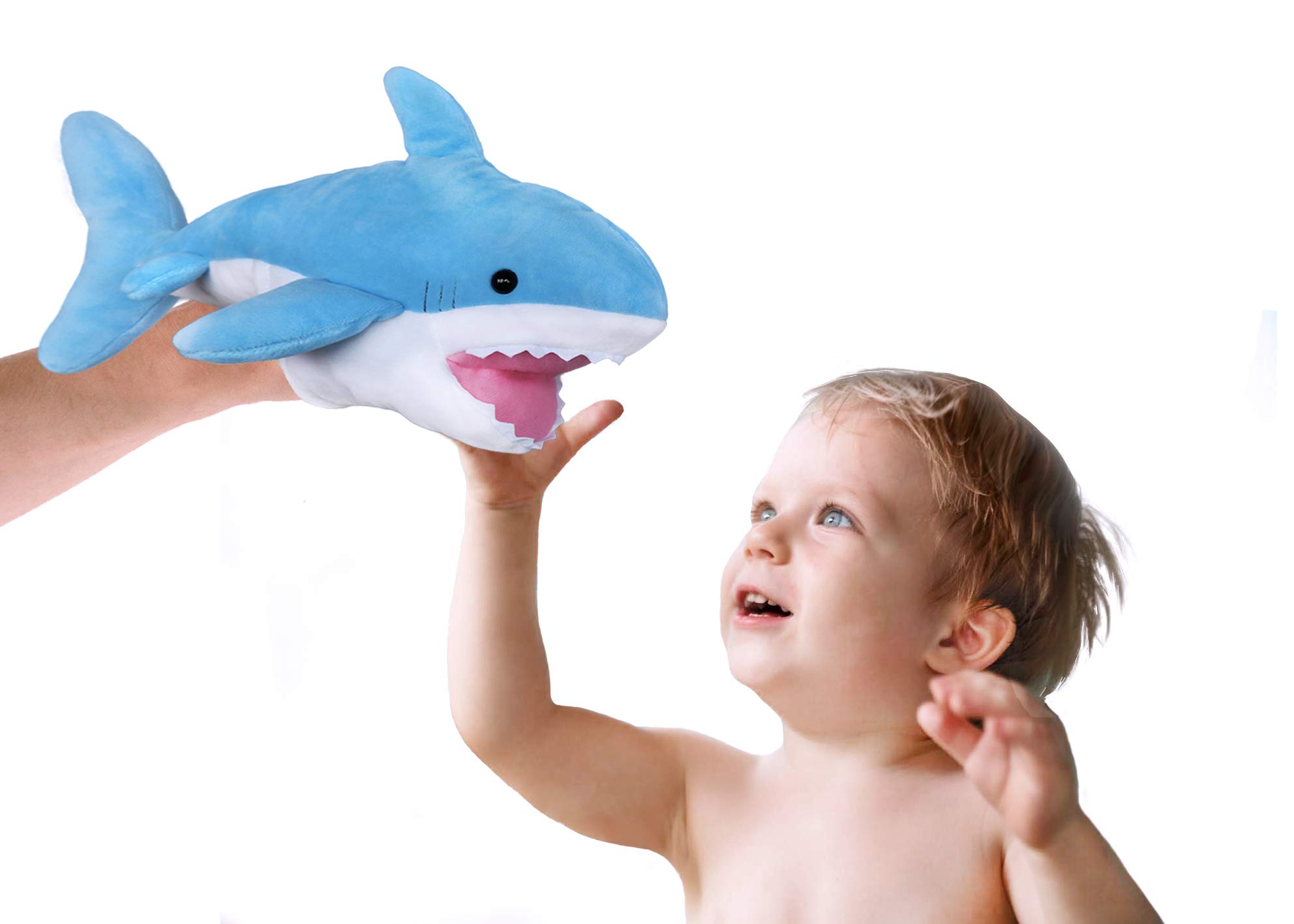 ICE KING BEAR Cute Blue Plush Shark Hand Puppet - Stuffed Animal Toy - 14 Inches Long