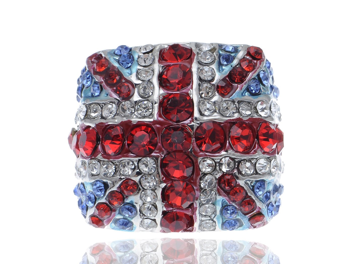 Alilang Silver Toned Rhinestone British Invasion England UK Union Jack Flag Ginger Costume Ring