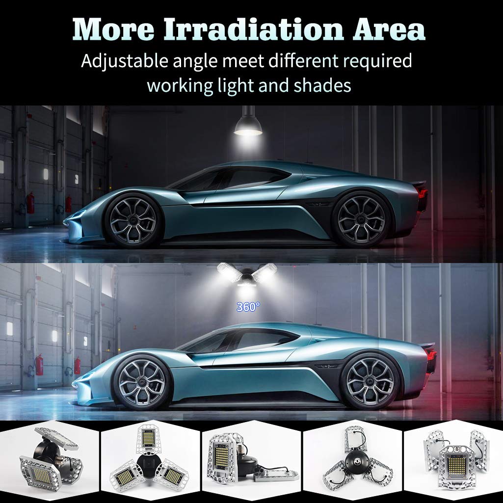 Aiouni LED Garage Lights, 60W 6000K Garage Ceiling Lights, E26/E27 Deformable Garage Lighting, Super Bright LED Shop Lights for Garage, Warehouse, Basement 7200LM