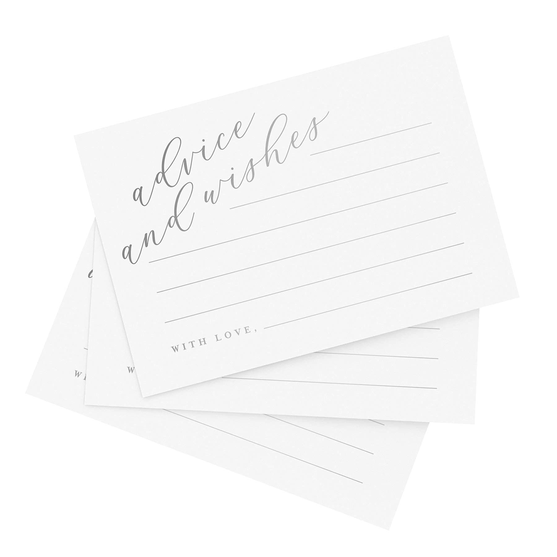 Bliss Collections Advice and Wishes Cards, Silver Foil Cards Design, Perfect for the Bride and Groom, Baby Shower, Bridal Shower, Graduate or Event! Pack of 50 4x6 Cards