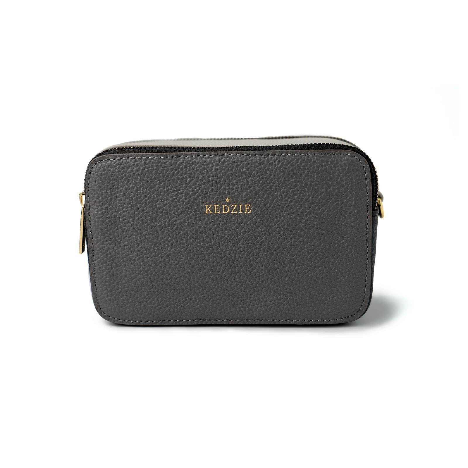 KEDZIE Color Pop Modernist Vegan Leather Crossbody Shoulder Compact Camera Shape Bag For Women With Adjustable Strap - Gray