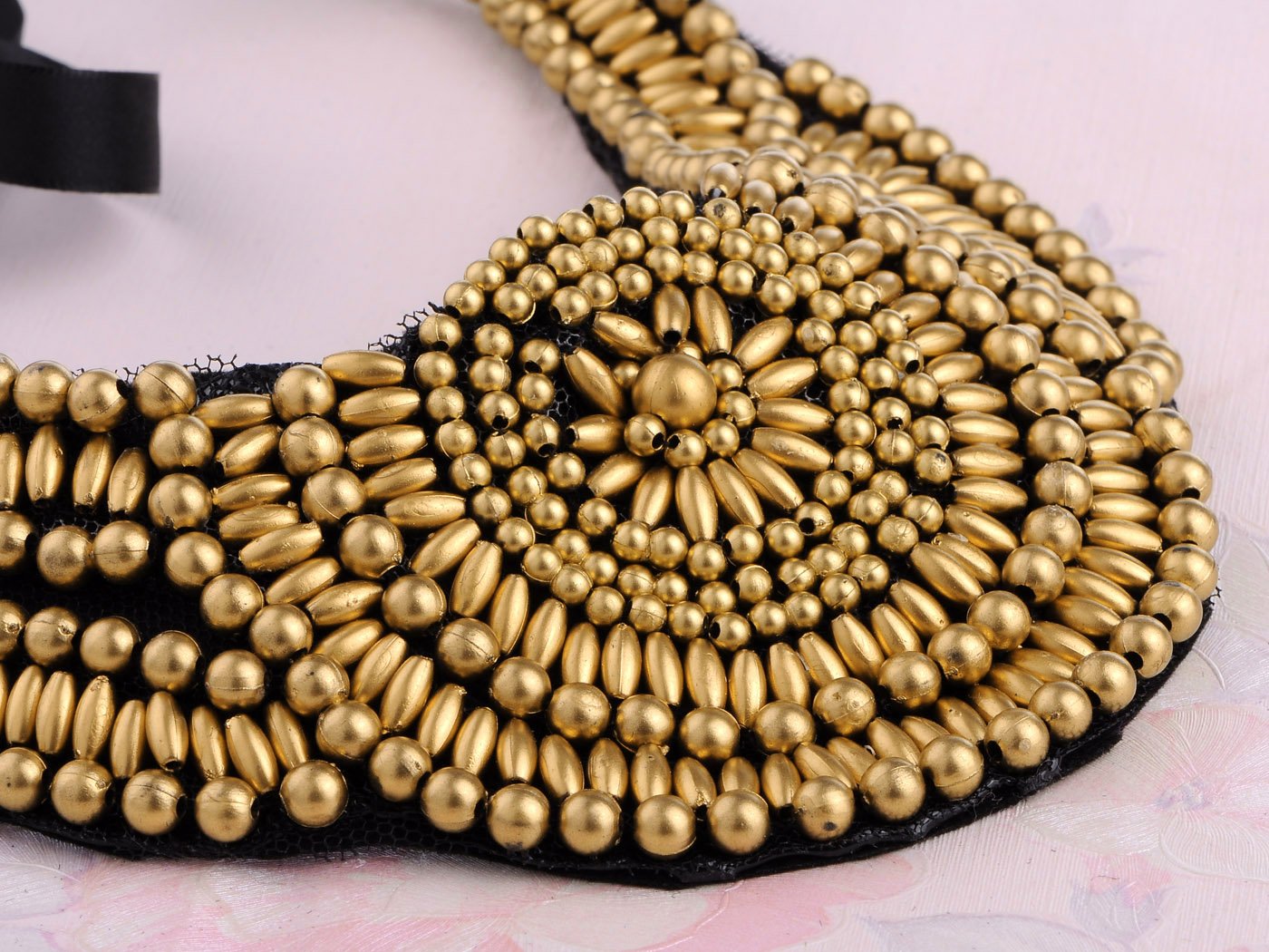 Alilang Tribal Ethnic Golden Beaded Bib Aztec Sun Scallop Edge Statement Necklace