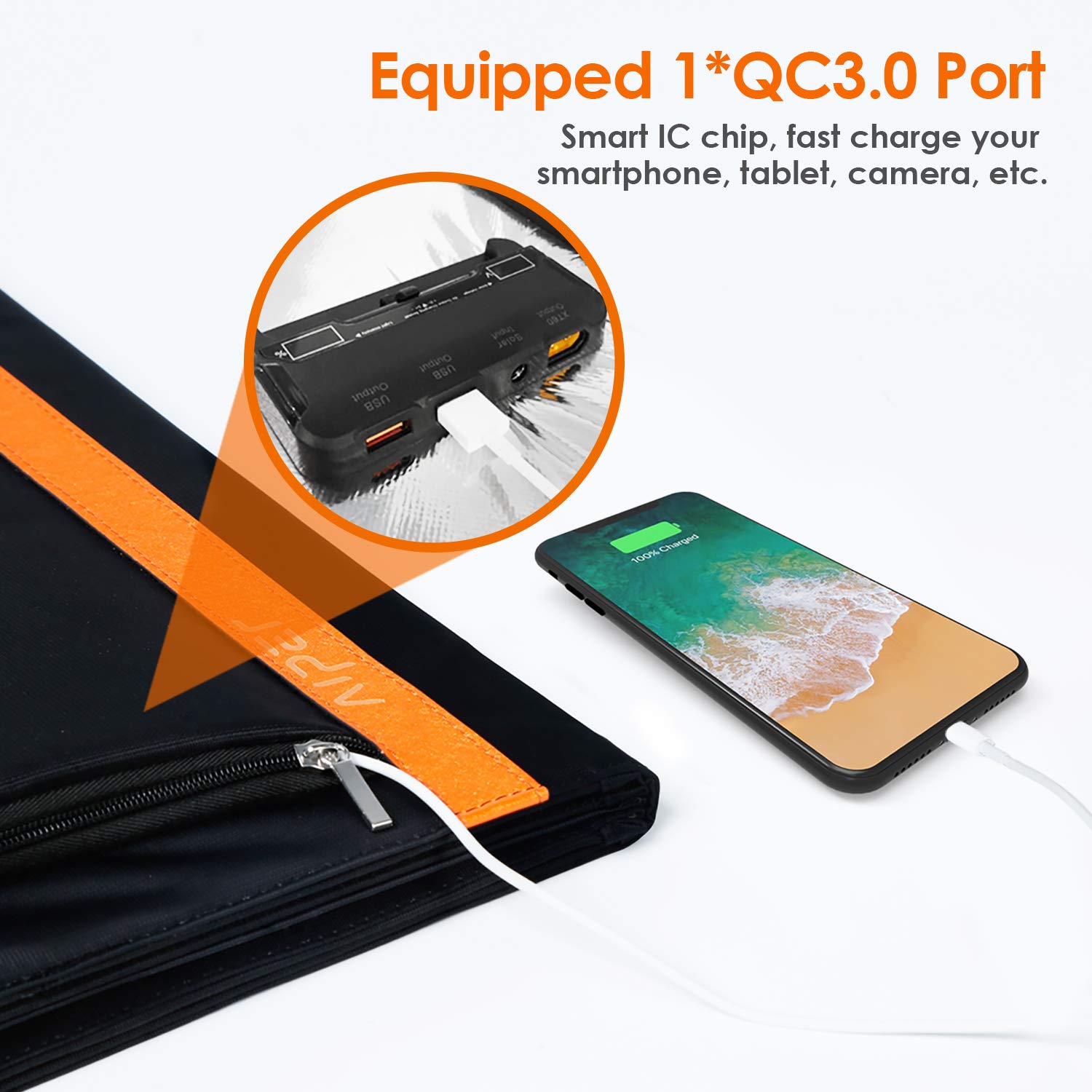 AIPER Foldable Solar Panel 100W with Voltmeter for RV Camping, Portable Solar Panel with 18V DC Output & USB Ports Zipper Pouch Kickstands Parallel Cable for Jackery/Rockpals/Other Power Station