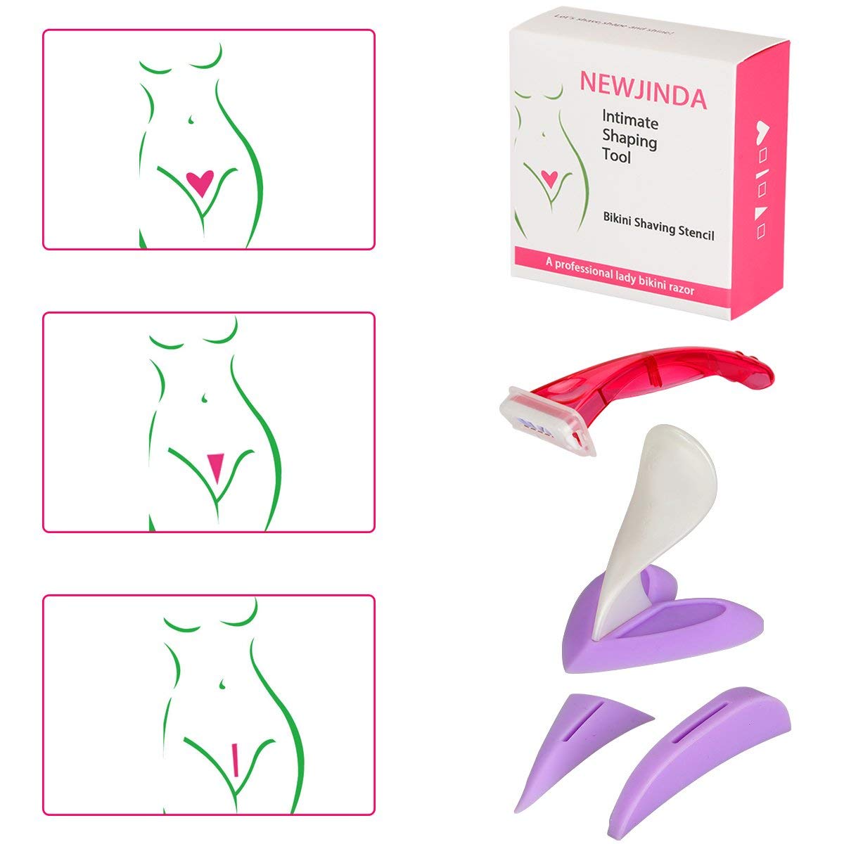 NEWJINDA [Special Styling Tools] Bikini Trimmer Shaver for Women, Pubic Hair Razor and Bikini Shaving Stencil Private, 3 Shapes(Heart Straight Triangle)
