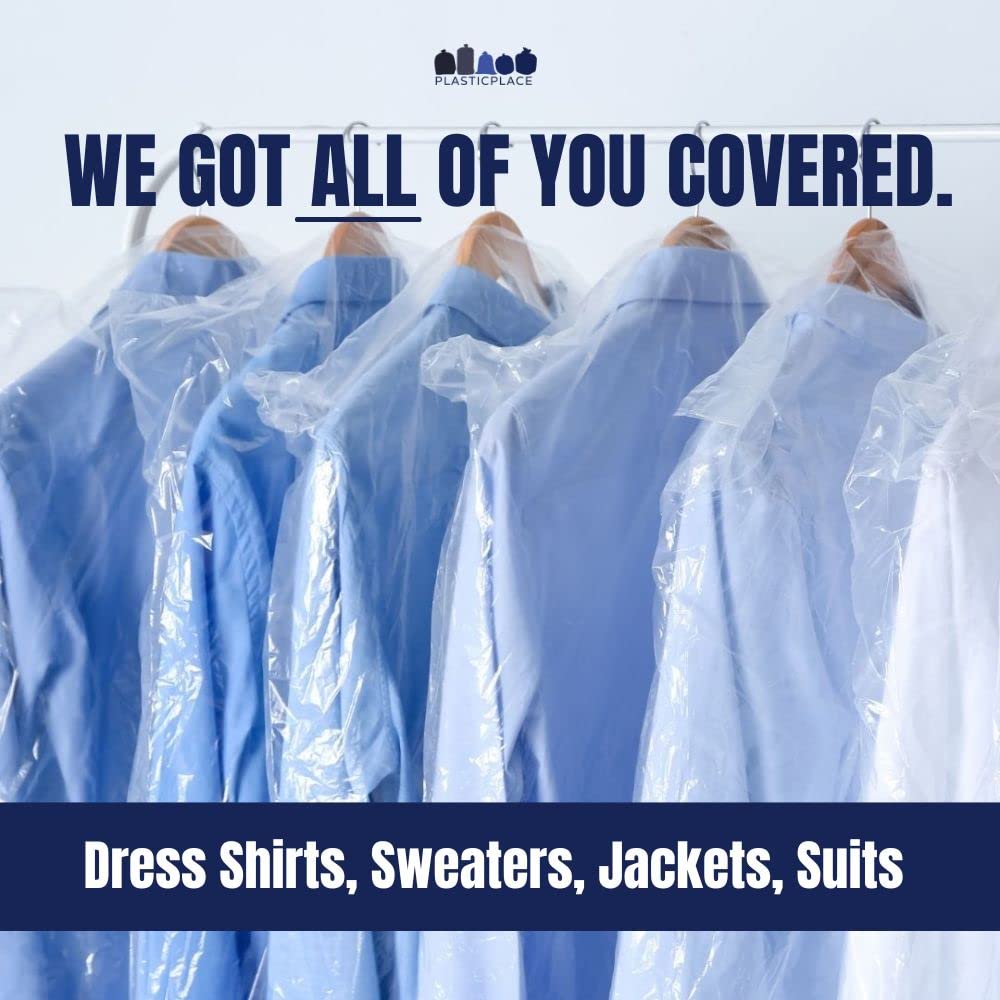 Plasticplace Clear Garment Bags Plastic Suit Bag 1.0 Mil 21" X 4" X 40" (50 Count)