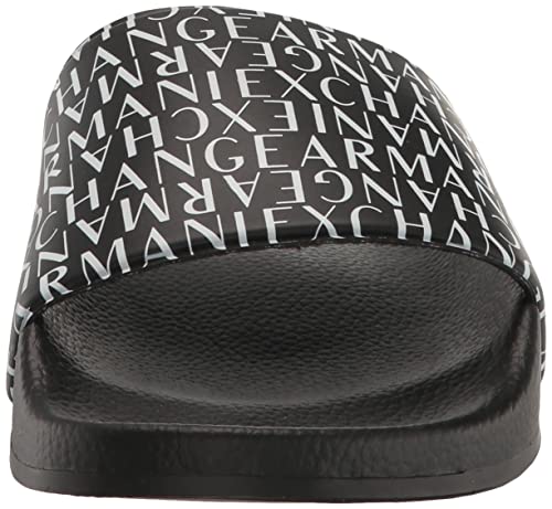 A|X Armani Exchange Men's Logo Slide Sandal, Black + Optic, 8