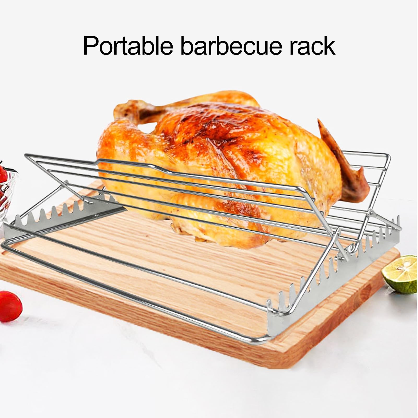 Worparsen Kitchen Chicken Roasting Rack Foldable Roasting Rack Stainless Steel Adjustable Chicken Roasting Rack Foldable V-Shaped Stand for Turkey Chicken Silver