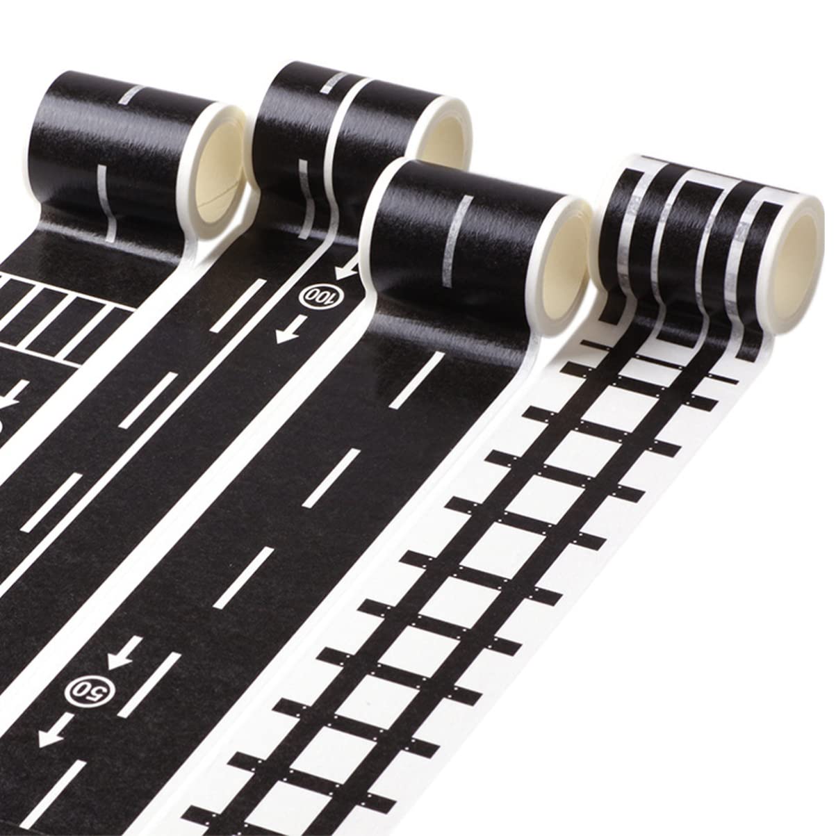 TOYANDONA 4 Rolls Black Tape, Car Road Tape Track Toy DIY Traffic Washi Tape and Traffic Sign Stickers Kids Race Cars Decorations Party Favor