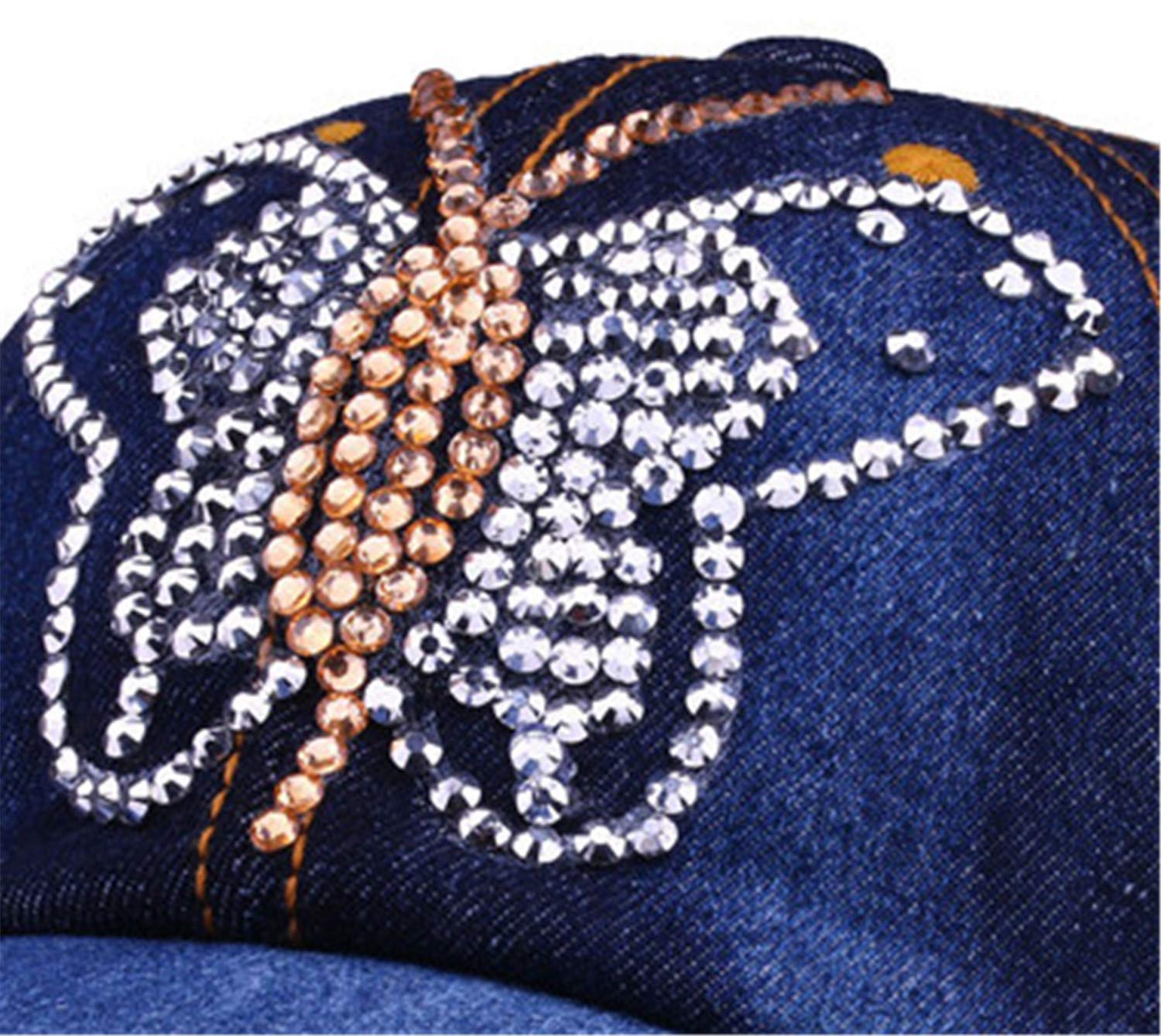Andongnywell Women's Studded Rhinestone Crystals Adjustable Baseball Cap Plain Sparkle Bling Denim Sun Hats (Dark Blue,1,One Size)