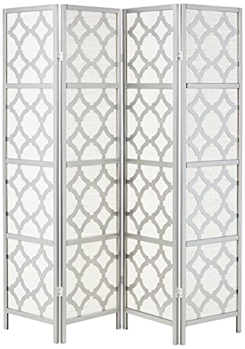 Roundhill Furniture Quarterfoil Infused Diamond Design 4-Panel Room Divider, Silver