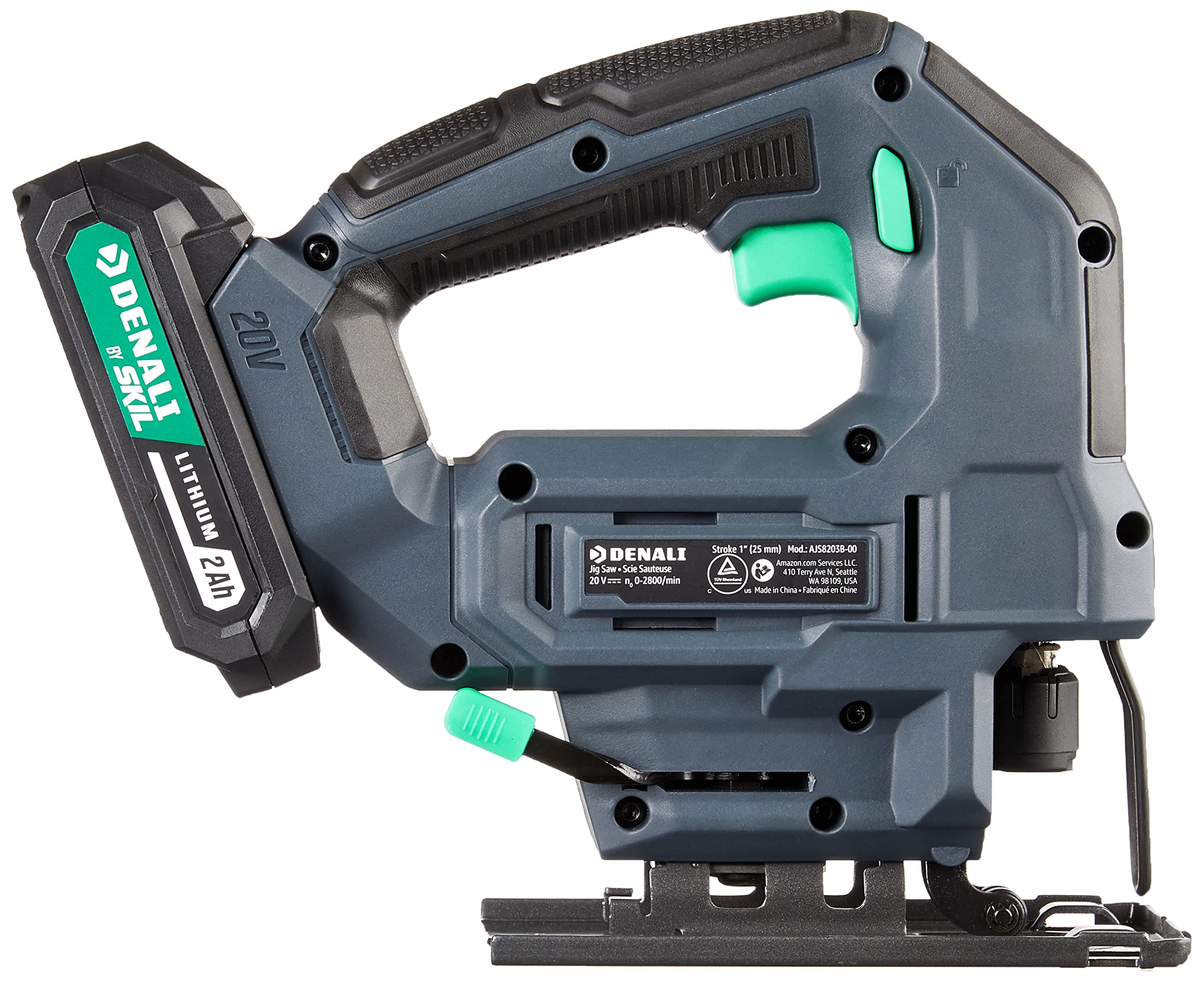Amazon Brand - Denali by SKIL 20V Cordless Jig Saw Kit with 2.0Ah Lithium Battery and 2.4A Charger, Blue