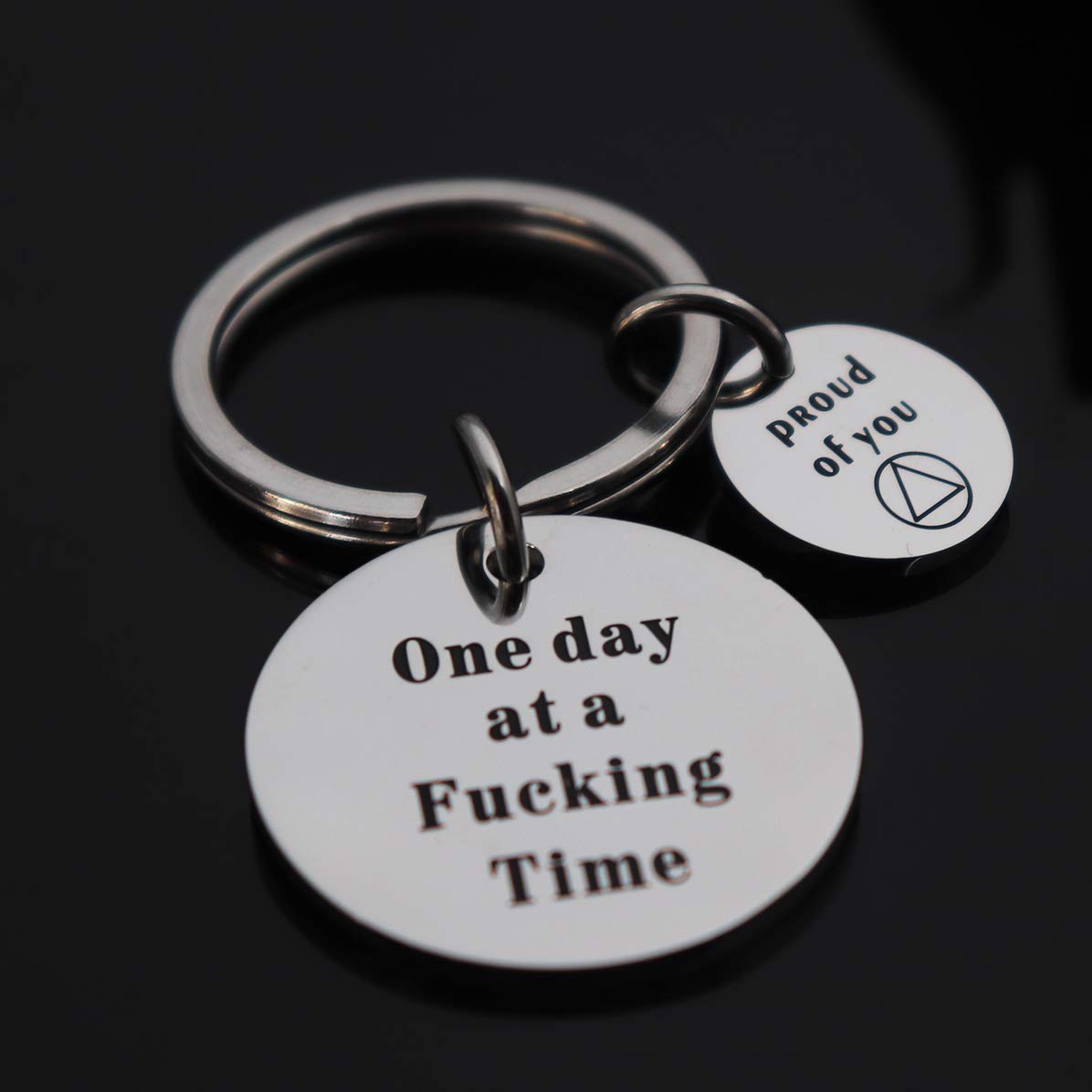 CHENVA Sobriety Gift One Day at a Time Keychain Addiction Recovery Gift Sobriety Gift for Women Men (One day at a fucking time (A))