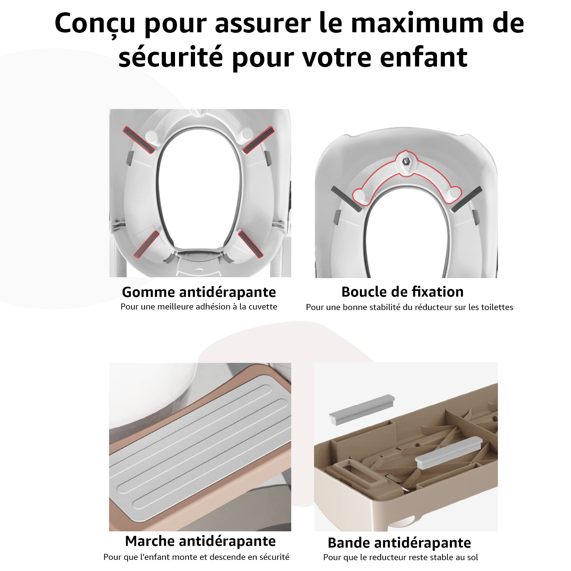 fefe | Baby Potty Training Seat with Step stool Ladder | Folding Child Toilet Seat | Non-slip Pads | Comfortable Washable Soft Cushion | Splash Guard and Safety Handles | White