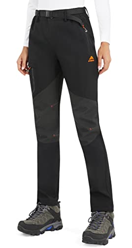 Athrock Snow Pants Womens Ski Hiking Cargo Snowboard Waterproof Rain Tactical Fleece Lined Winter Skiing Pants with Pockets - Black - XS
