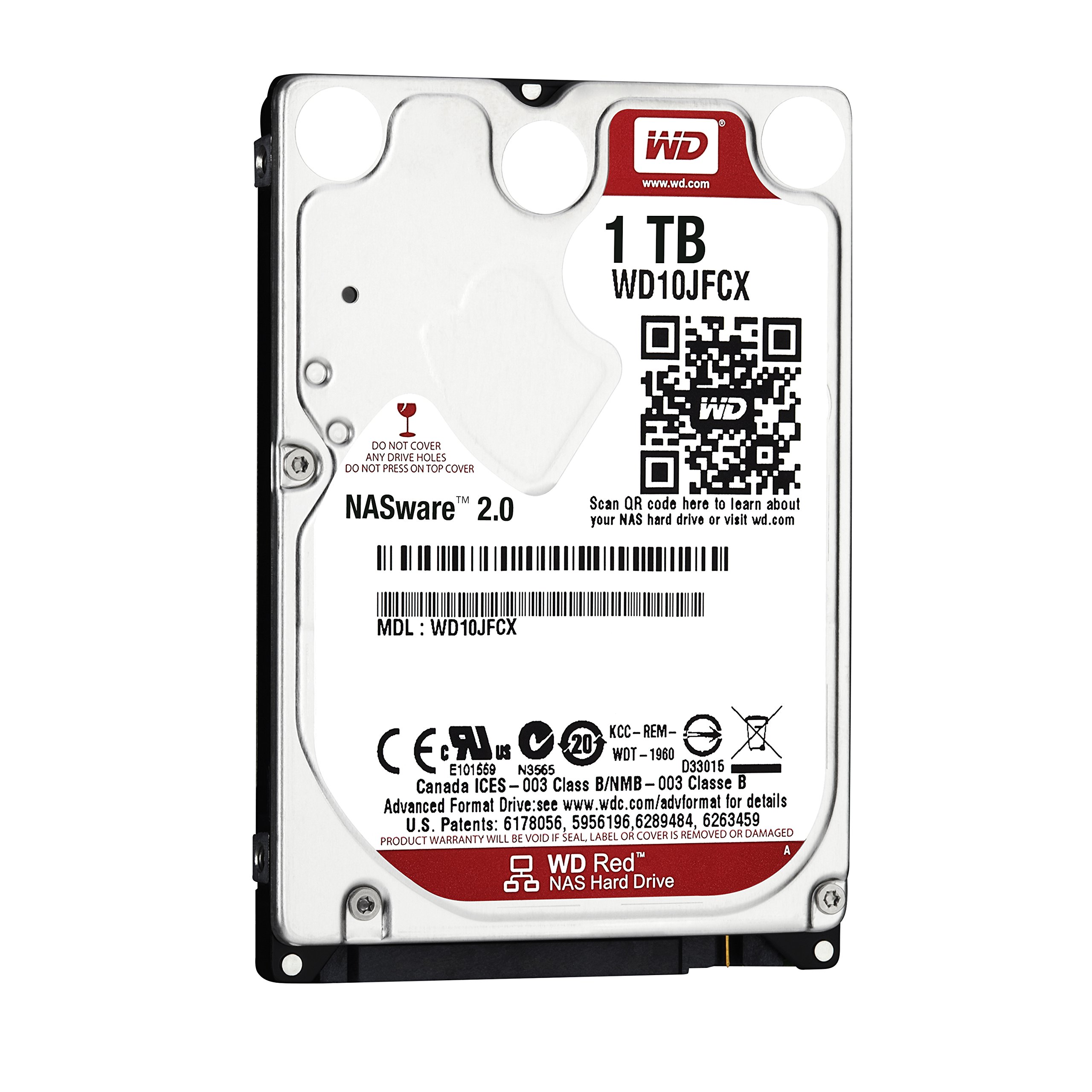 Western Digital 1TB WD Red Plus NAS Internal Hard Drive - 5400 RPM Class, SATA 6 Gb/s, CMR, 16 MB Cache, 2.5" - WD10JFCX