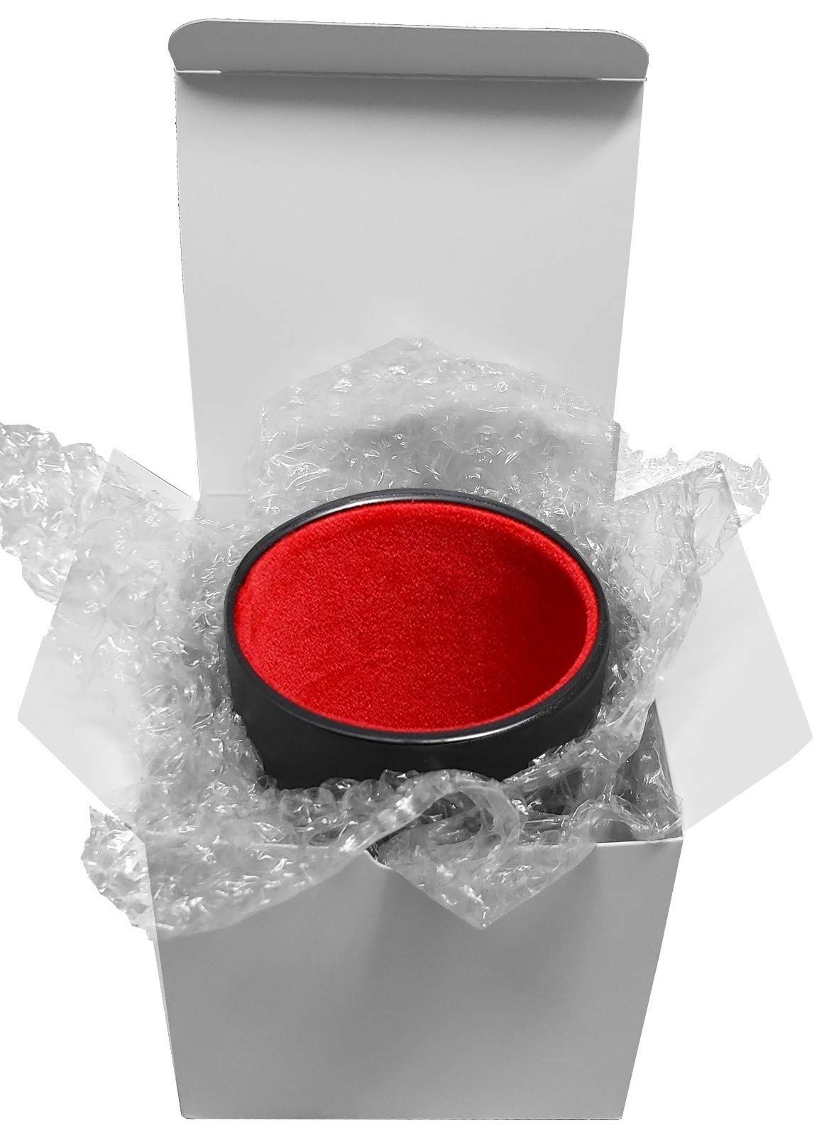 Cyber-Deals Set of Dice Cup Black PU Leather w/Plush Black Felt Lined + 16mm Zinc Alloy Metal Dice, Gift Boxed (Nickel, Red)
