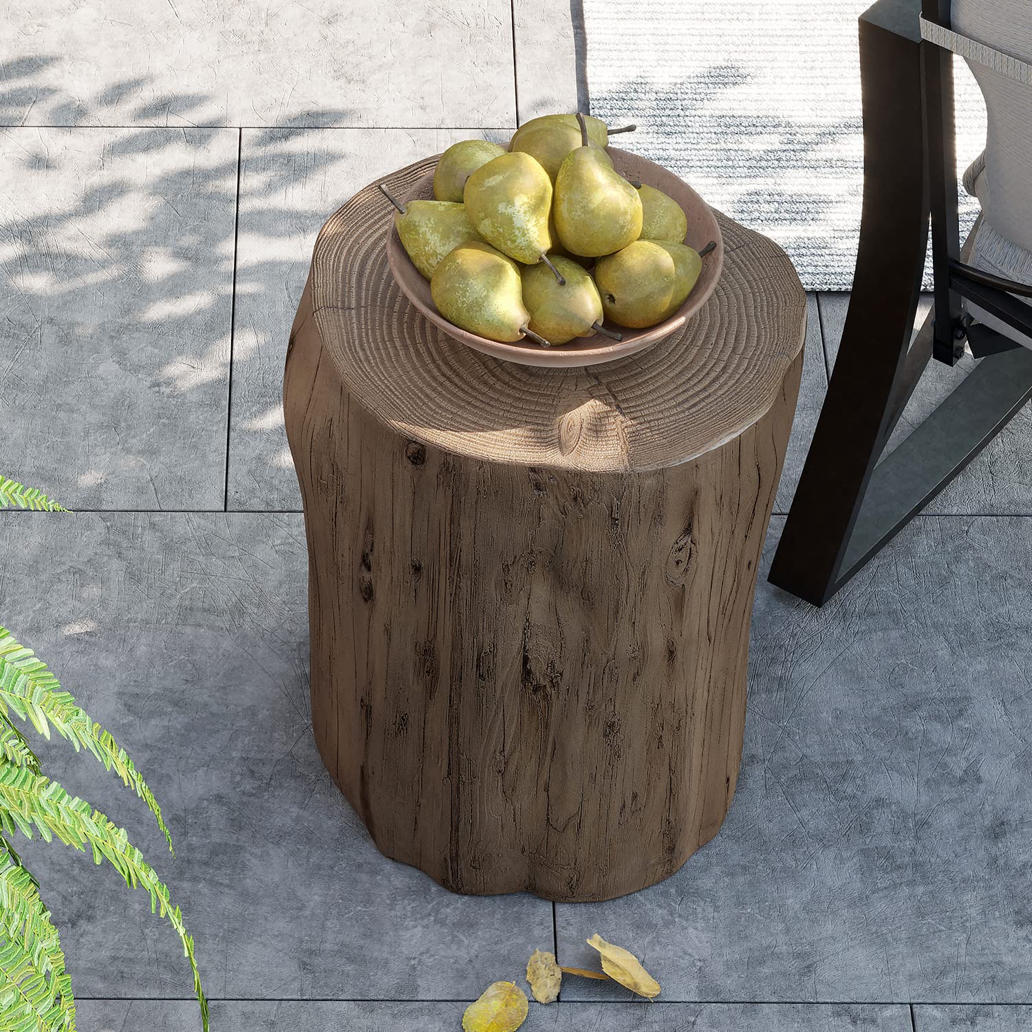 AQUILLA Rustic Stump Side Table, Brown Wood-Look End Table, Stump Accent Side Table Stool for Living Room