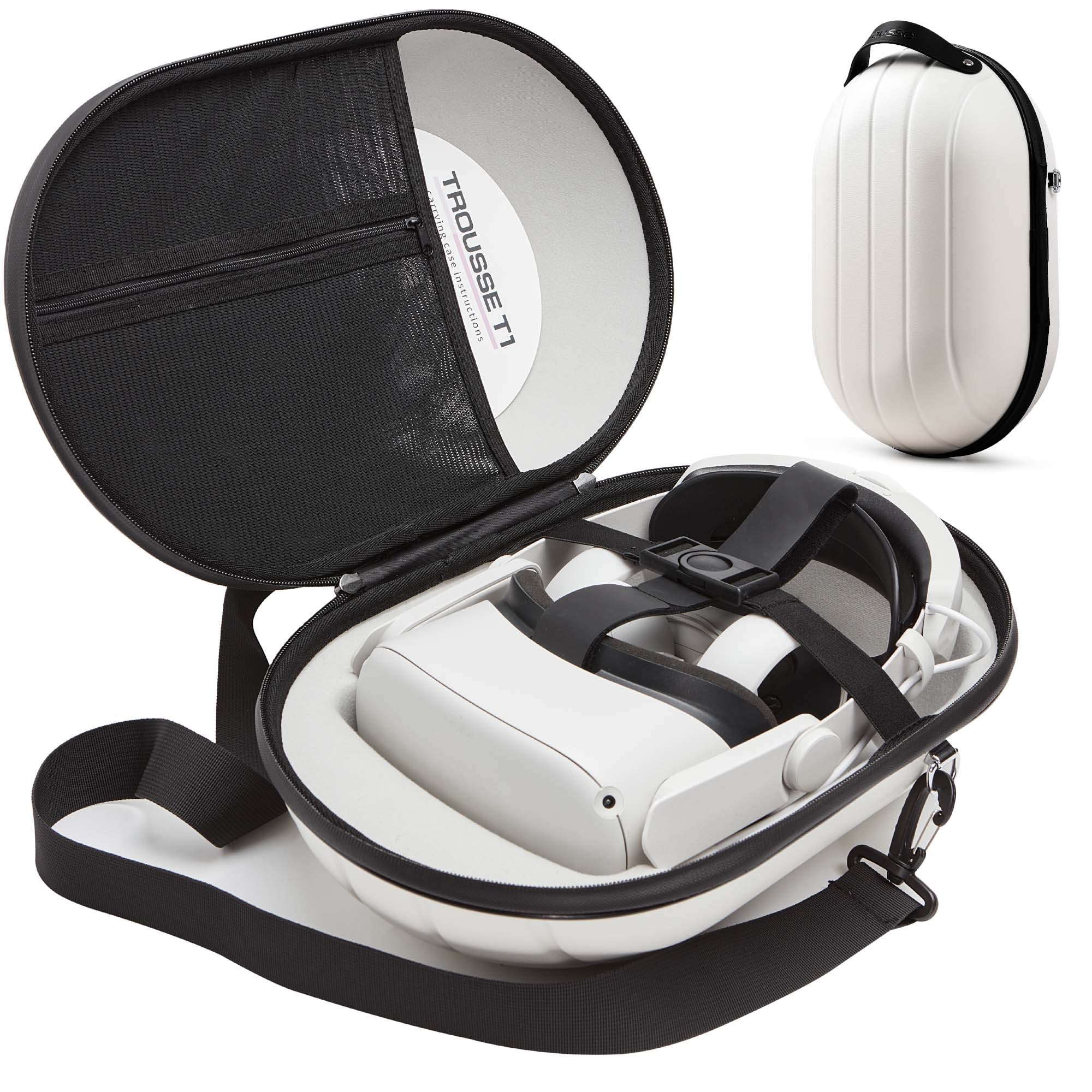 TROUSSE Hard Carrying Case for Meta/Oculus Quest 2 Accessories VR Headset with Elite Strap,Touch Controllers and Other Accessories,Travel Case Protective Cover Storage Large Space Bag-White
