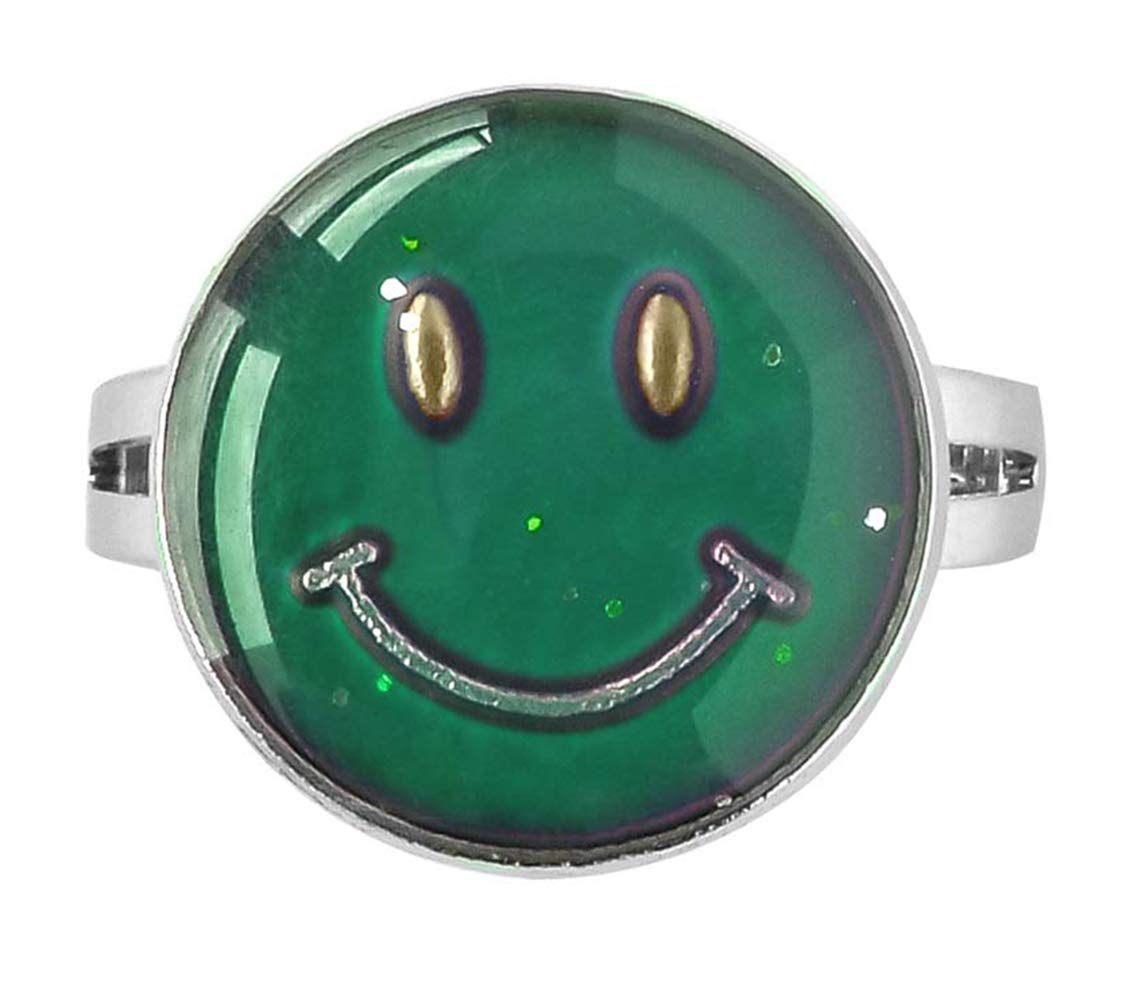 Acchen Smiley Smile Face Mood Ring Change Color Ring Adjustable Size Temperature Finger Rings Emotion Feeling (Smiling face)