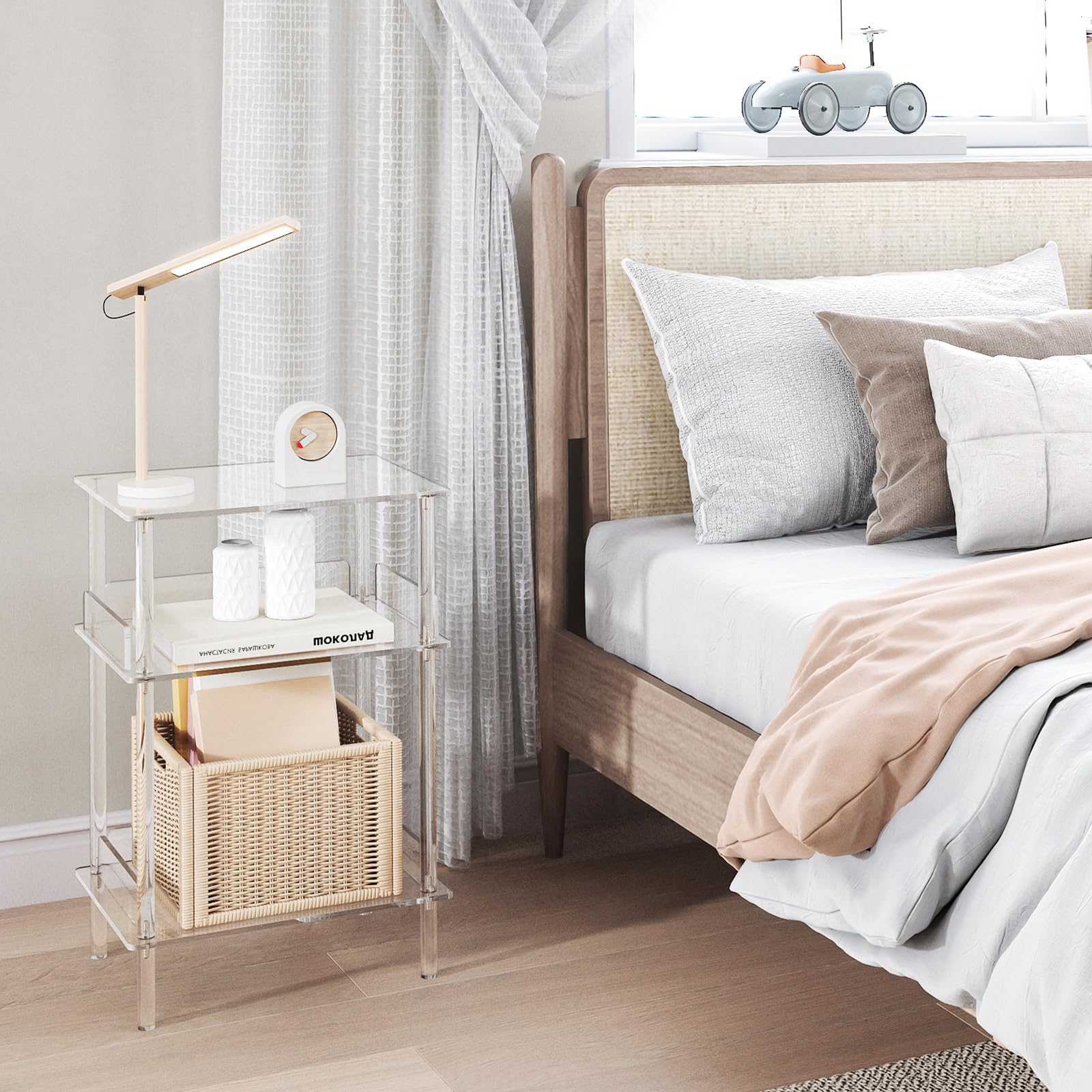 Aquiver 3-Tier Acrylic Nightstand - Small Clear Bedside Table - End Table/Side Table for Bedroom - 15.6'' L x 11.6'' W x 23.7'' H