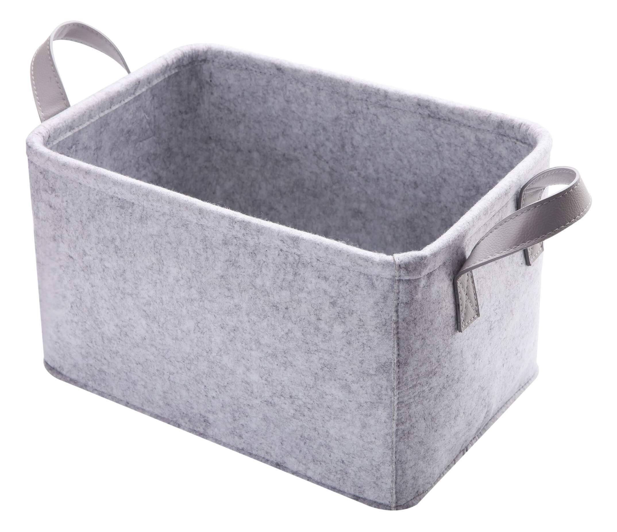 Minoisome Collapsible Storage Basket with Carry Handles Felt Fabric Storage Bin Durable Organizer for Gift Toys Shoes Clothes Towels Nursery Home Laundry Office Decorative Organizing Box(Light Grey)