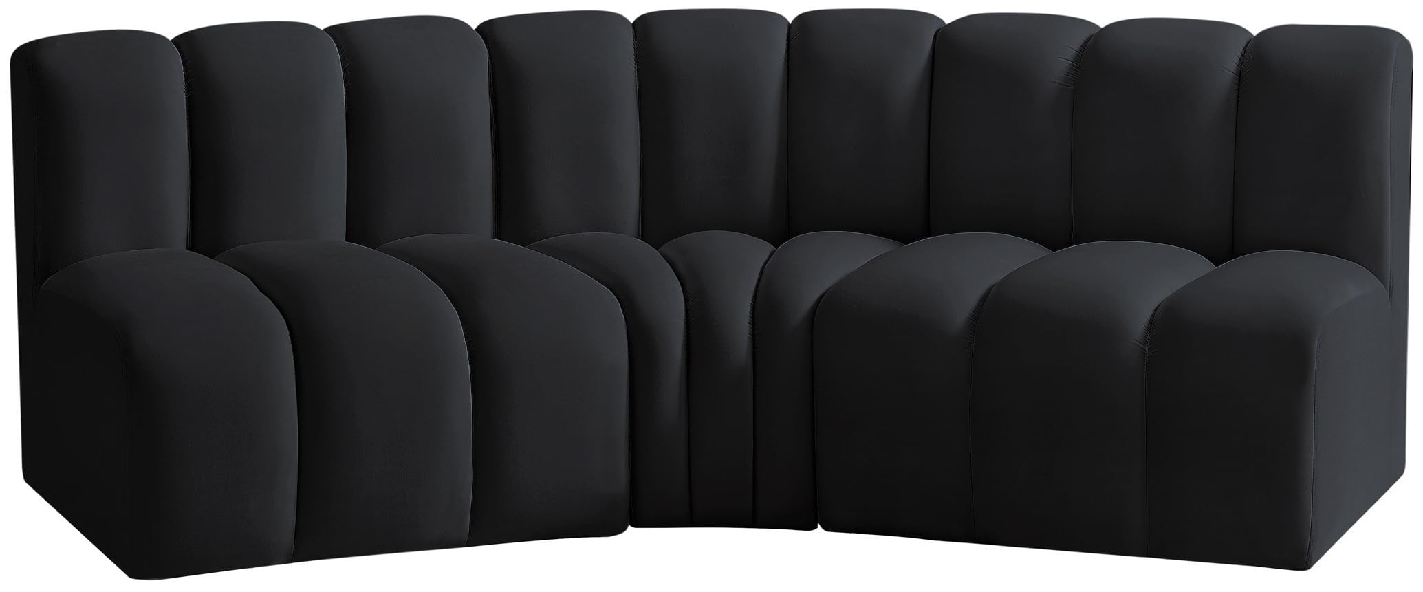 Meridian Furniture 103Black-S3B Arc Collection Modern | Contemporary Modular Sofa with Soft Black Velvet, Deep Channel Tufting, Modular Design, 86 W x 41 D x 30 H, Black