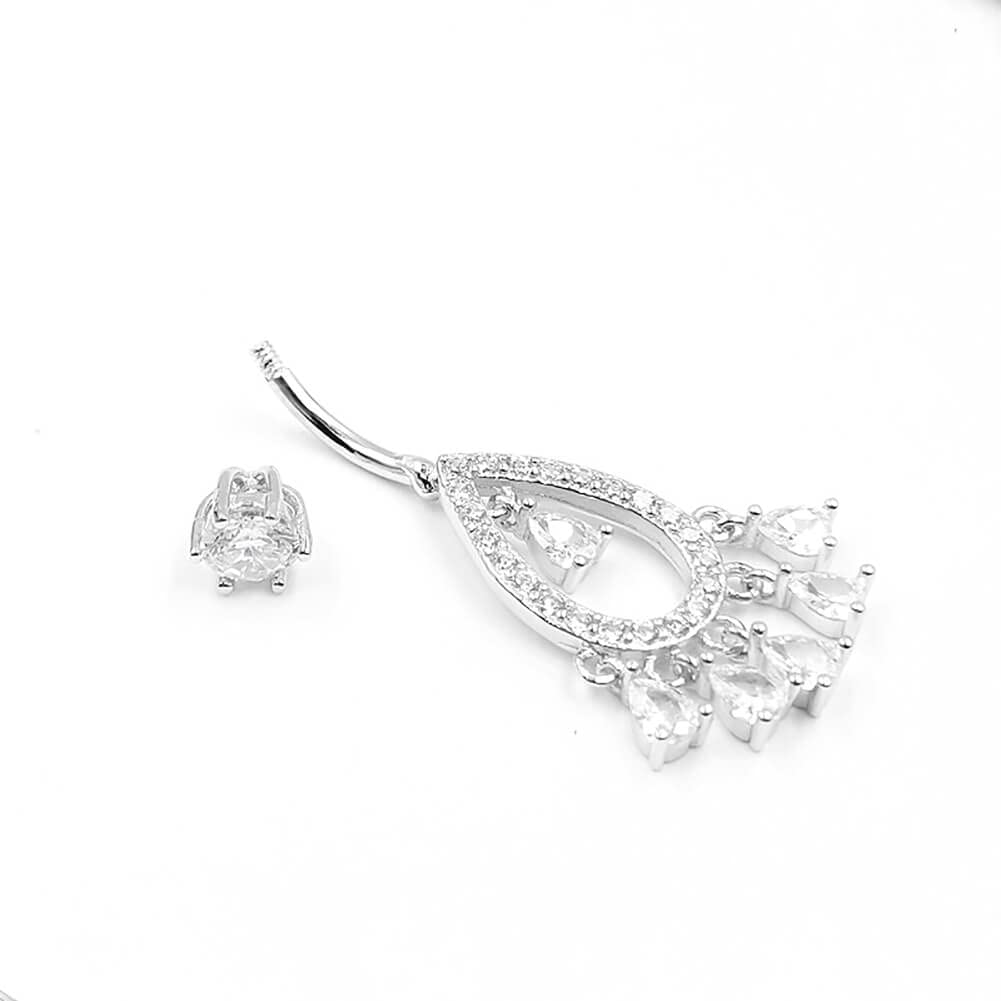 Arardo Sterling Silver Belly Button Rings, Real 925 Sterling Silver, Flower CZ Belly Piercing, 14G Sterling Silver Navel Piercing Rings, Dangle Big Teardrop, 10mm, SS25-1