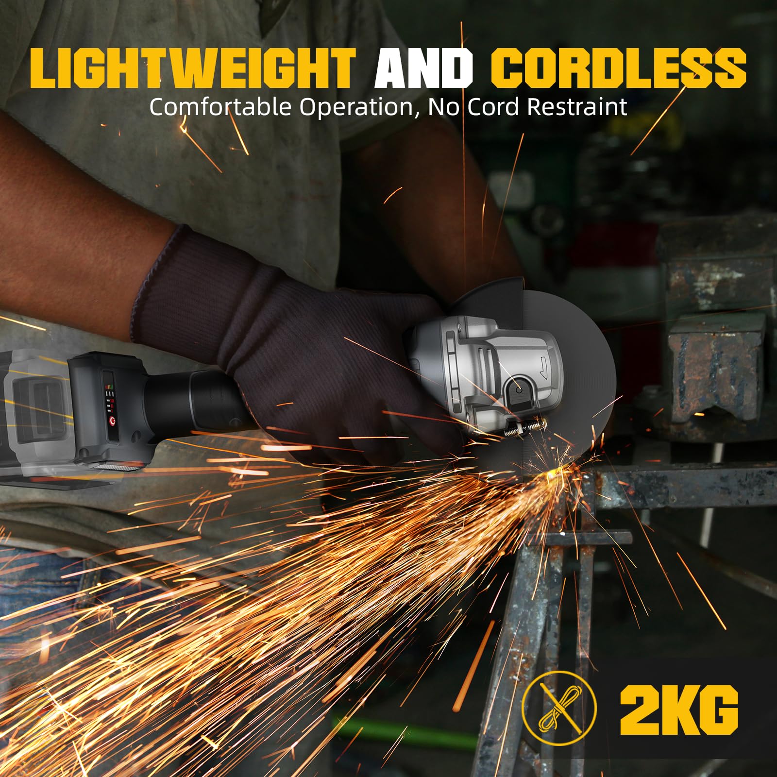 Angle Grinder Cordless for Dewalt 20V Max Battery, 4-1/2'' Brushless Grinder with Auxiliary Handle, 3 Variable Speed Up to 10000RPM, Angle Grinder Power Tools For DIY Cutting, Grinding (No Battery)