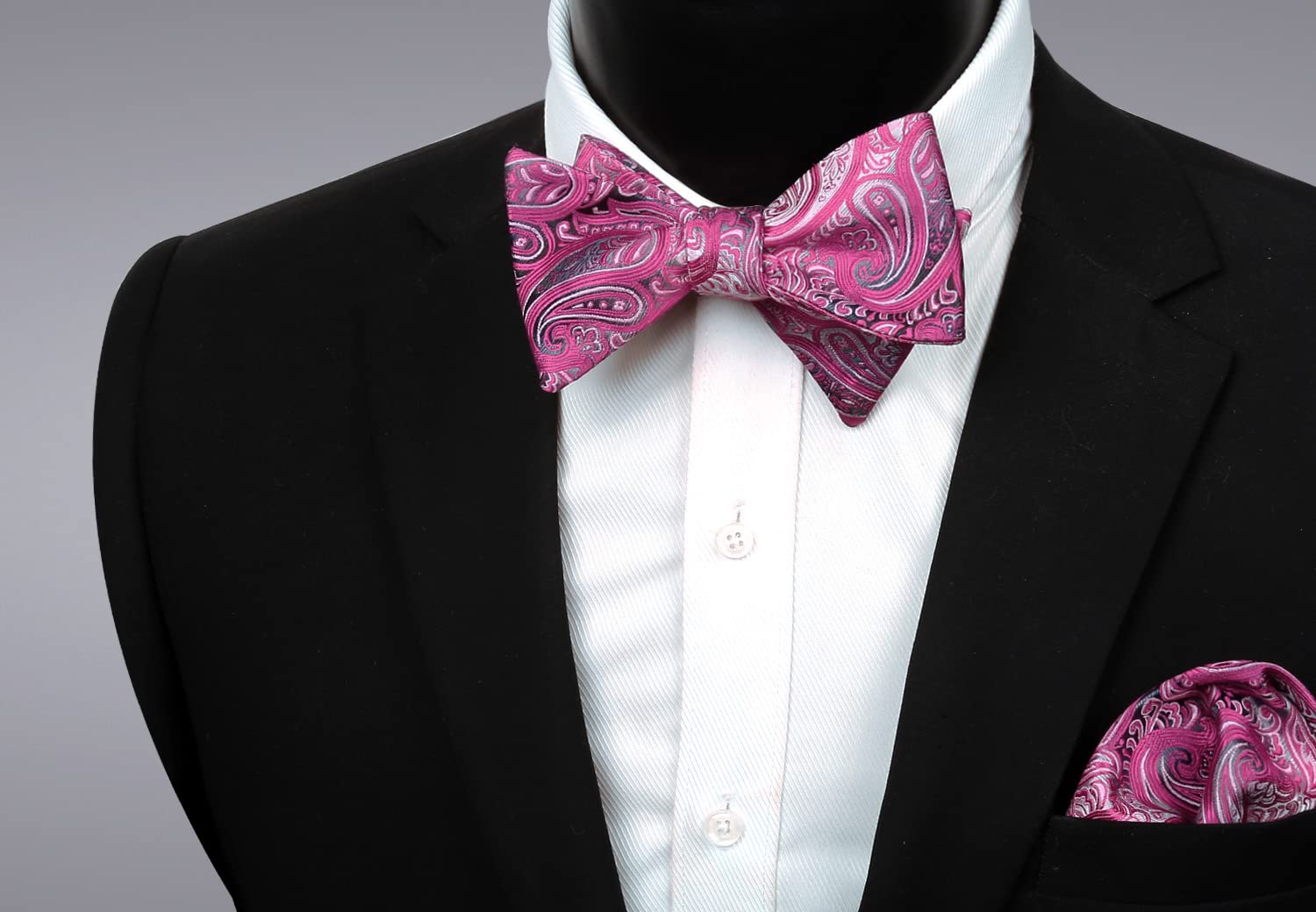 Alizeal Mens Gradient Paisley Self Bow Tie and Hanky Set, Rose Pink