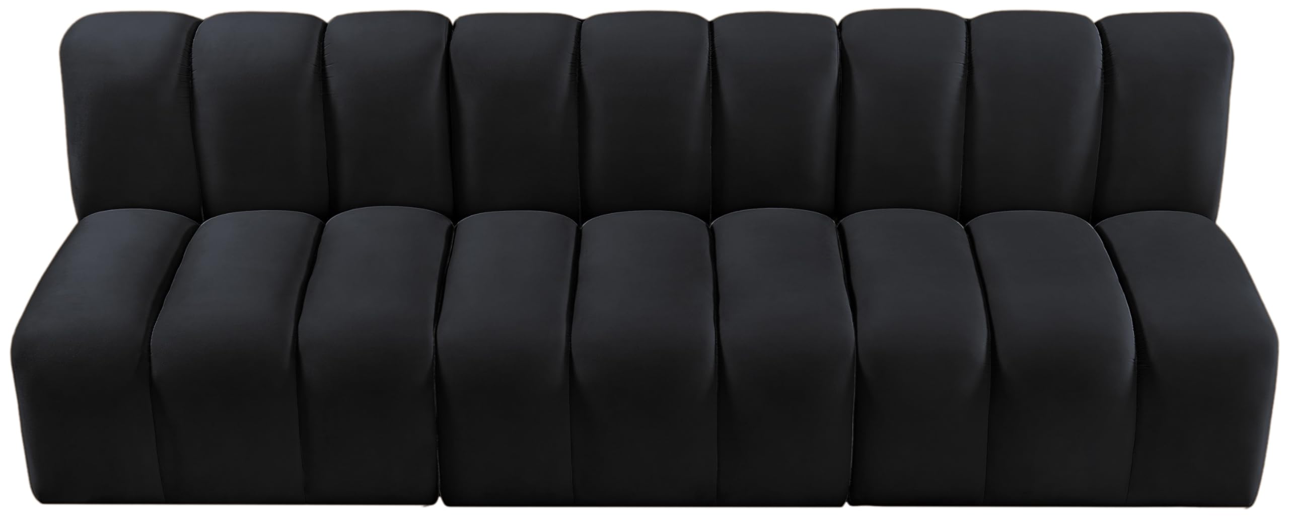 Meridian Furniture 103Black-S3F Arc Collection Modern | Contemporary Modular Sofa with Soft Black Velvet, Deep Channel Tufting, Modular Design, 89.5" W x 31" D x 30" H, Black