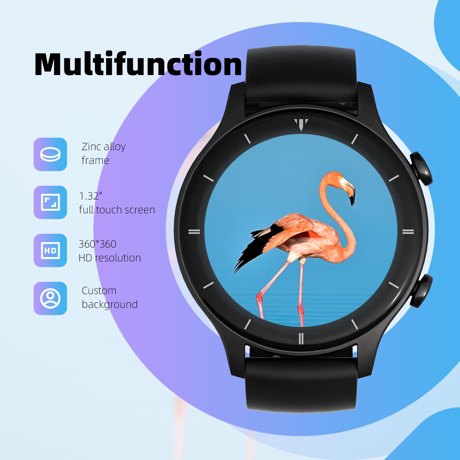 G-TiDE Smart Watch, Answer/Make Call, 300mAh Big Battery Smartwatch, VC52 Heart Rate Blood Oxygen Temperature Fitness Tracker, Bluetooth5.2 Smart Watch for Android/iOS, IP68 Waterproof, Black